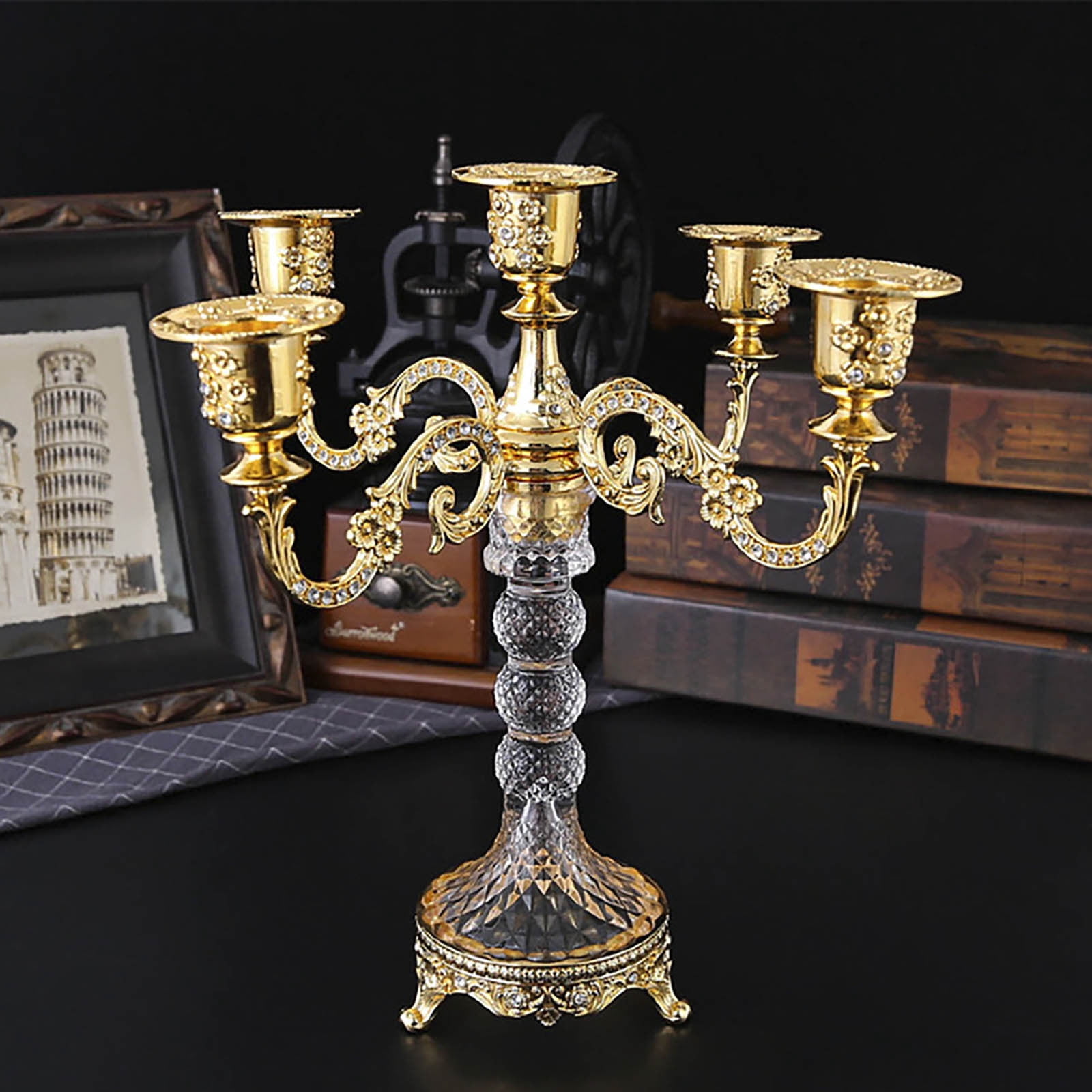 KOYPTL 5 Arms Candle Metal Candelabra,Retro Embossed Candle Holder for ...
