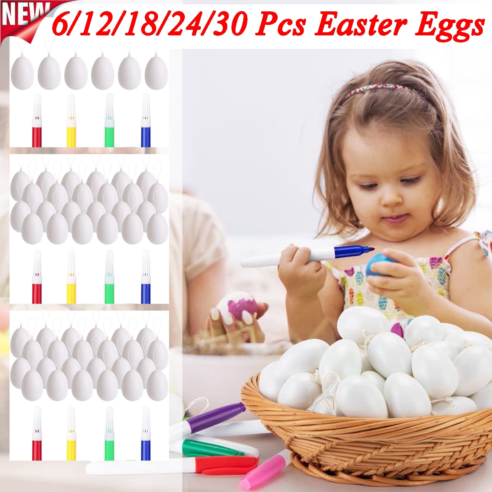 KOYPTL 6/12/18/24/30 Pcs Easter Egg Painting Kits Blank Paintable Eggs ...
