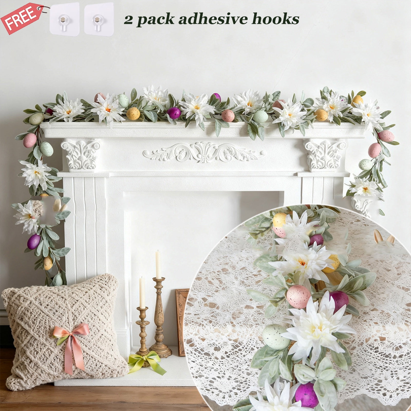 KOYPTL 6ft Easter Egg Garland Artificial Rustic Spring Garland for ...