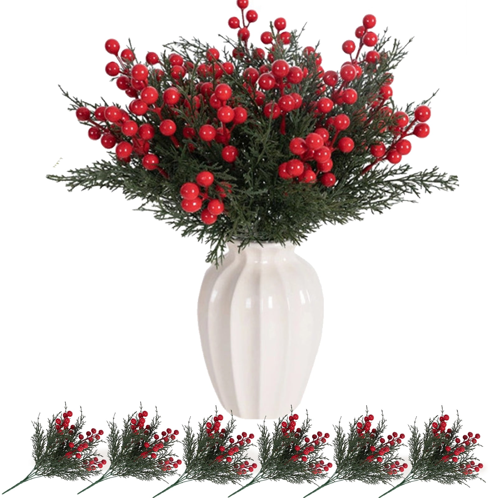 KOYPTL 6pcs Artificial Pine Branches & Red Berry,Realistic Christmas ...