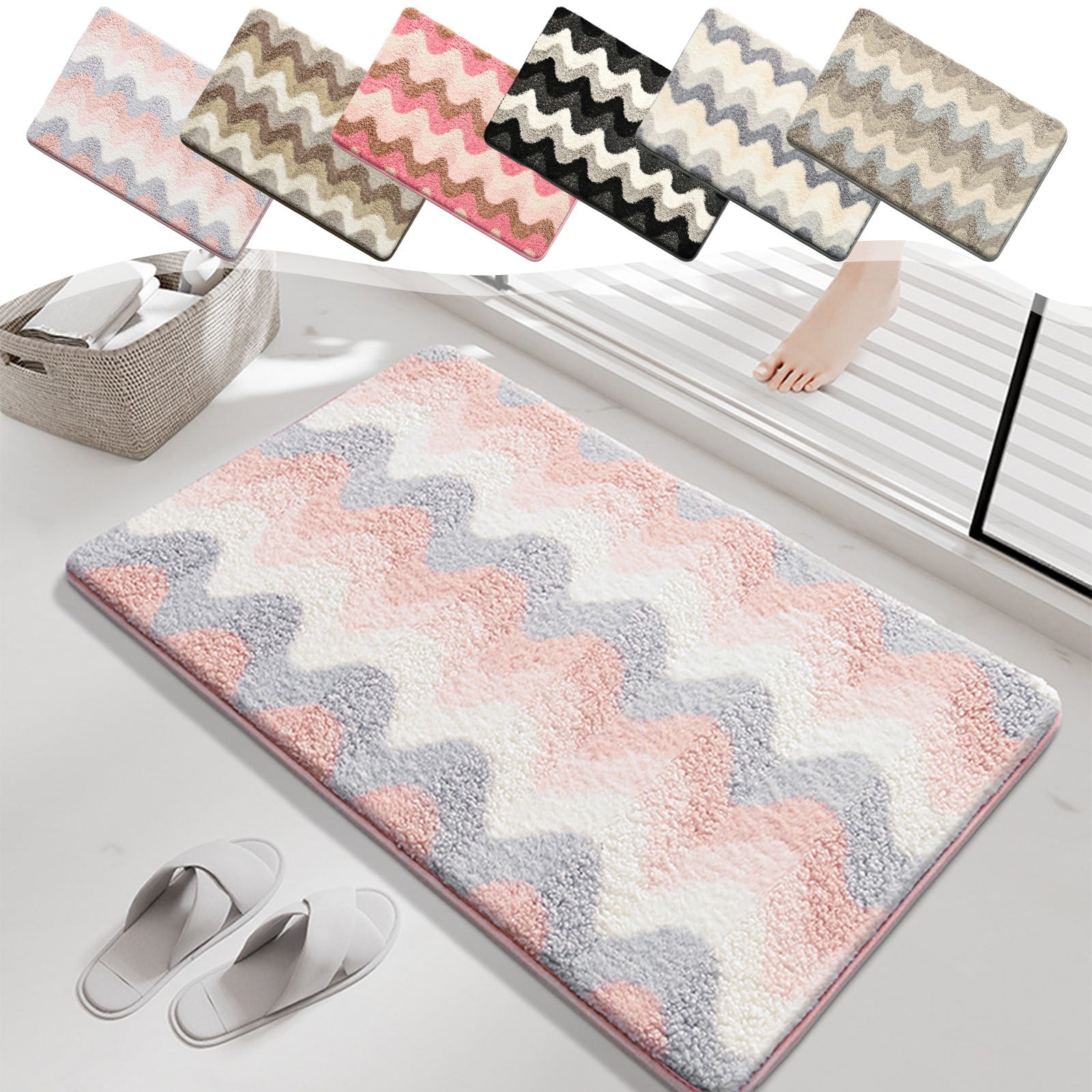 KOYPTL Bathroom Rugs Gray Blue Striped,Soft Absorbent Chenille Bath Rug ...