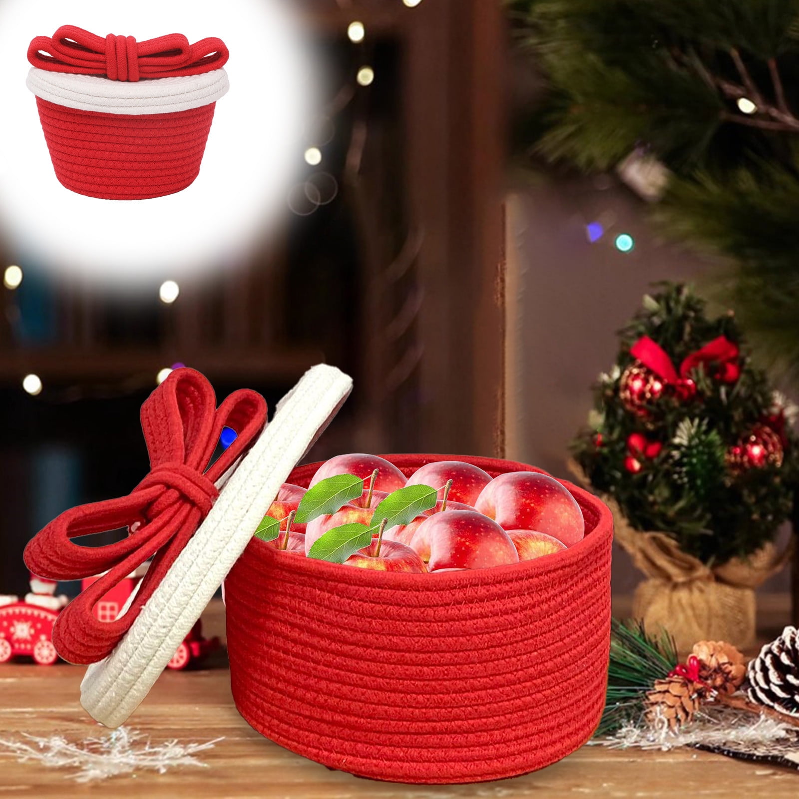 KOYPTL Christmas Gift Storage Basket with Cotton Rope-8 inch Green ...