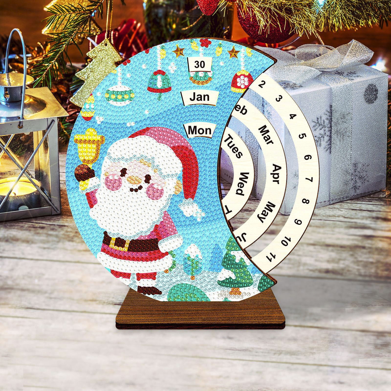 KOYPTL Christmas Glitter Beads Art Calendar,Wooden Manual Rotating ...