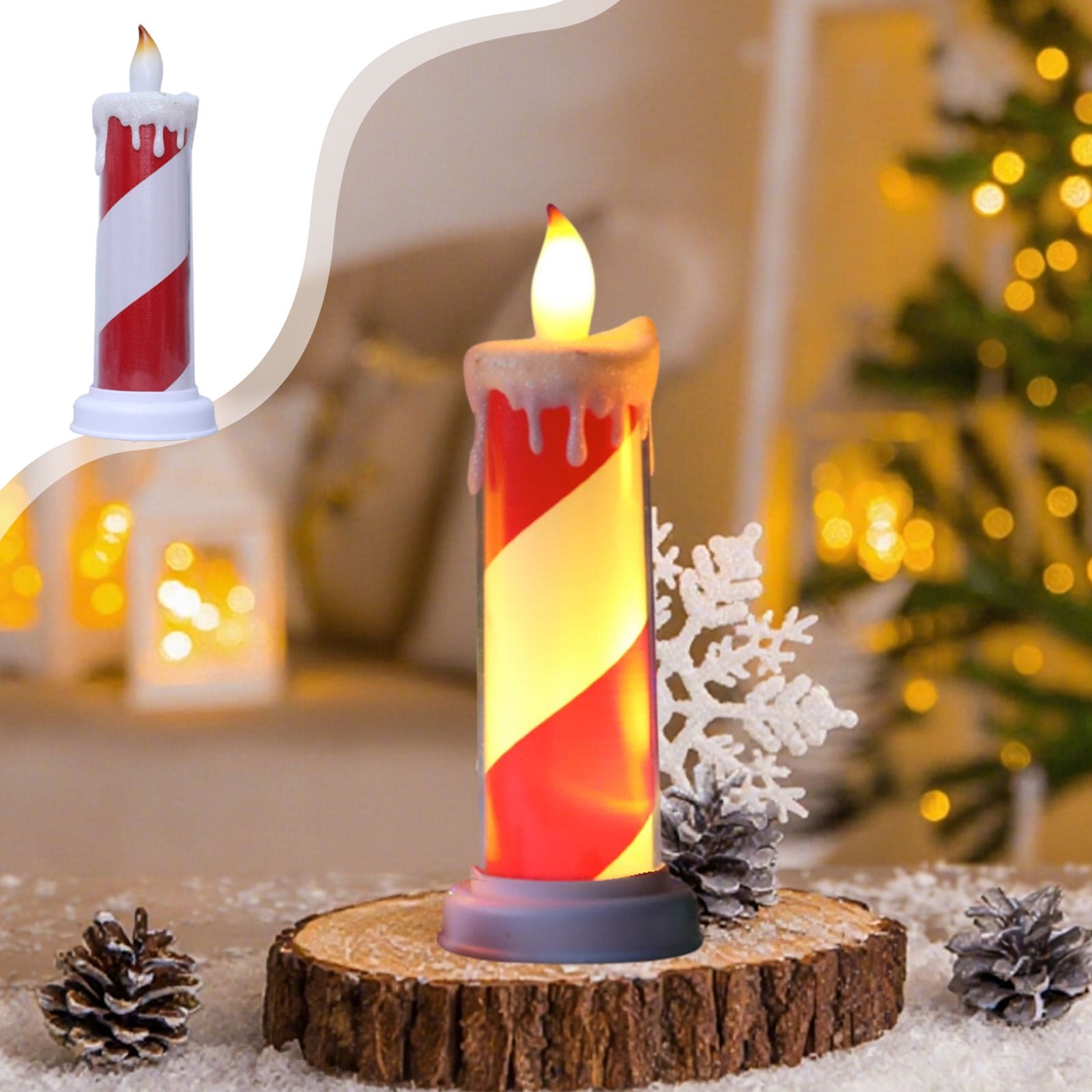 KOYPTL Christmas LED Flameless Candy Cane Stripe Candles,Red and White ...