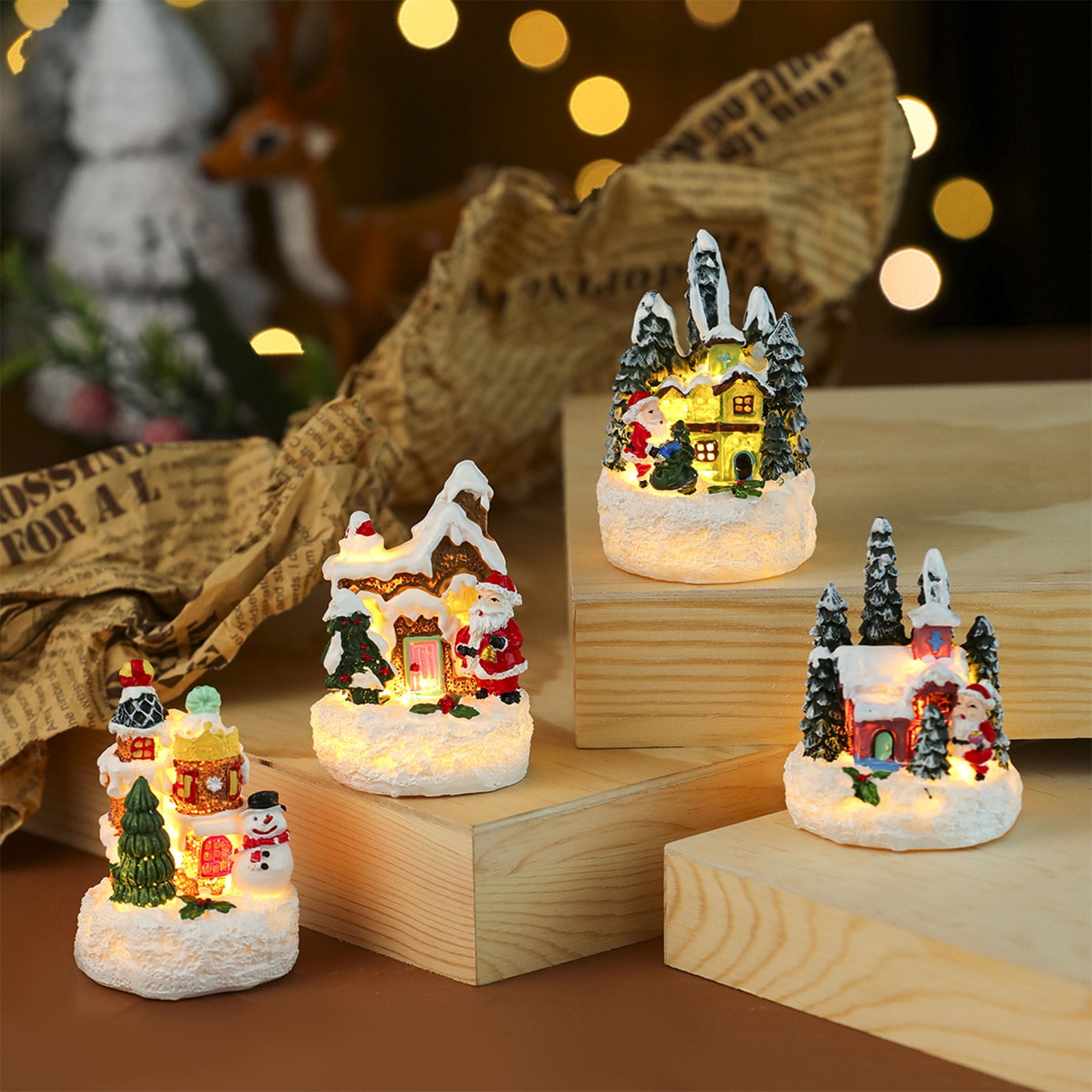 KOYPTL Christmas Table Decorations 4 Pcs Glowing Resin House Christmas ...