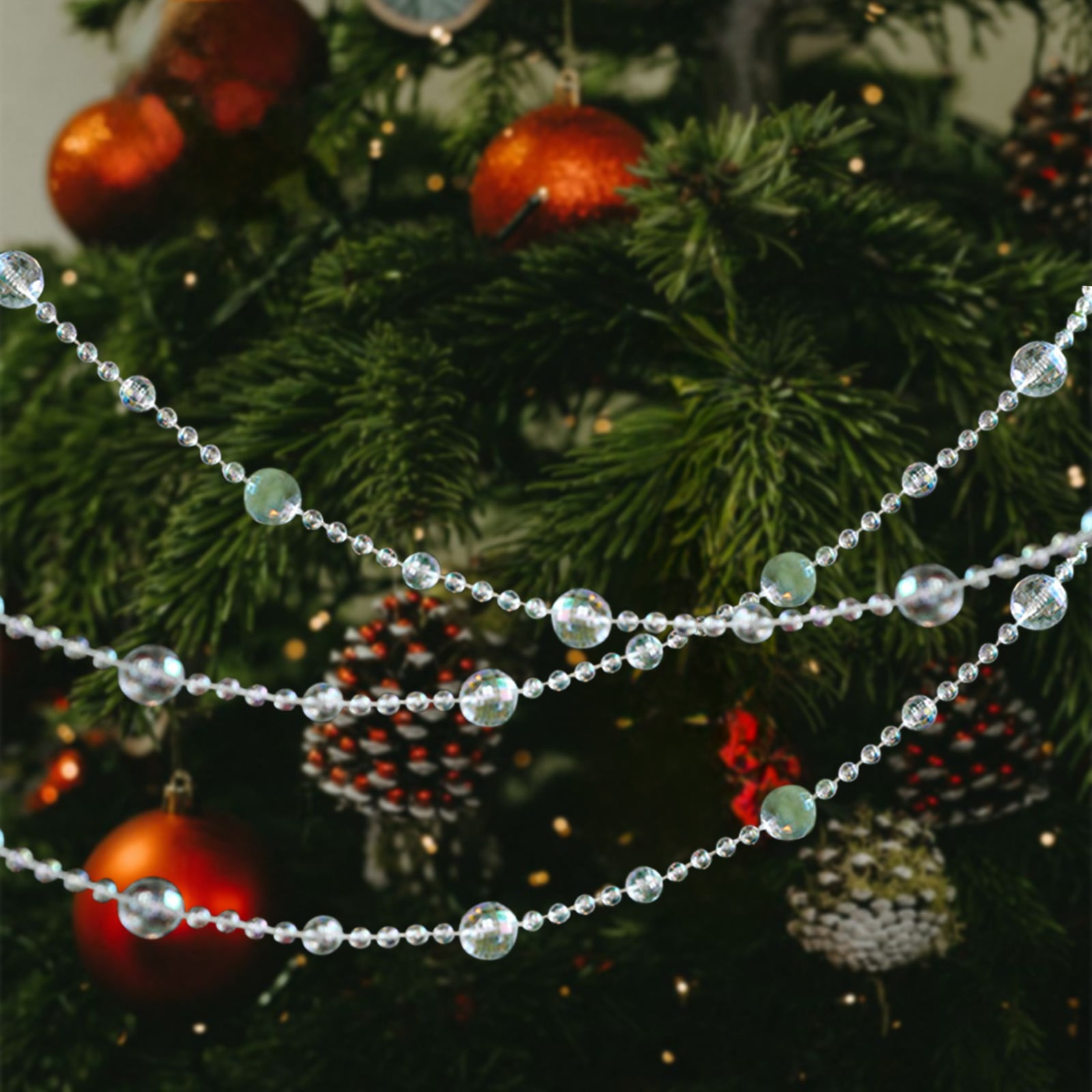 KOYPTL Christmas Tree Bead Decorations,200 Inch Clear String Beads ...
