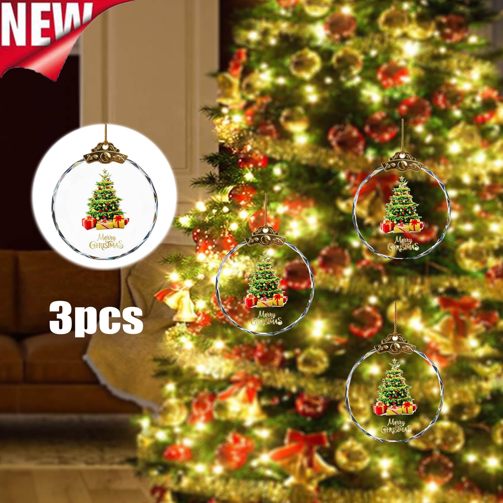KOYPTL Christmas Tree Ornaments-3pcs,Round Glass Christmas Pendants ...