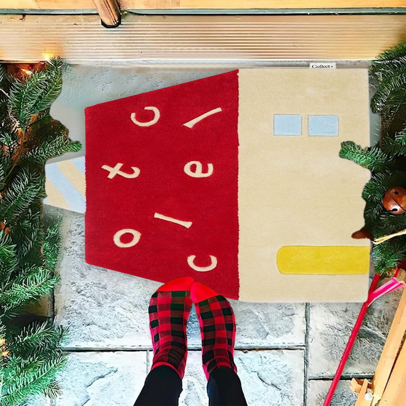 KOYPTL Christmas Wool Spinning Decoration Doormat-32"x20",House Shaped ...