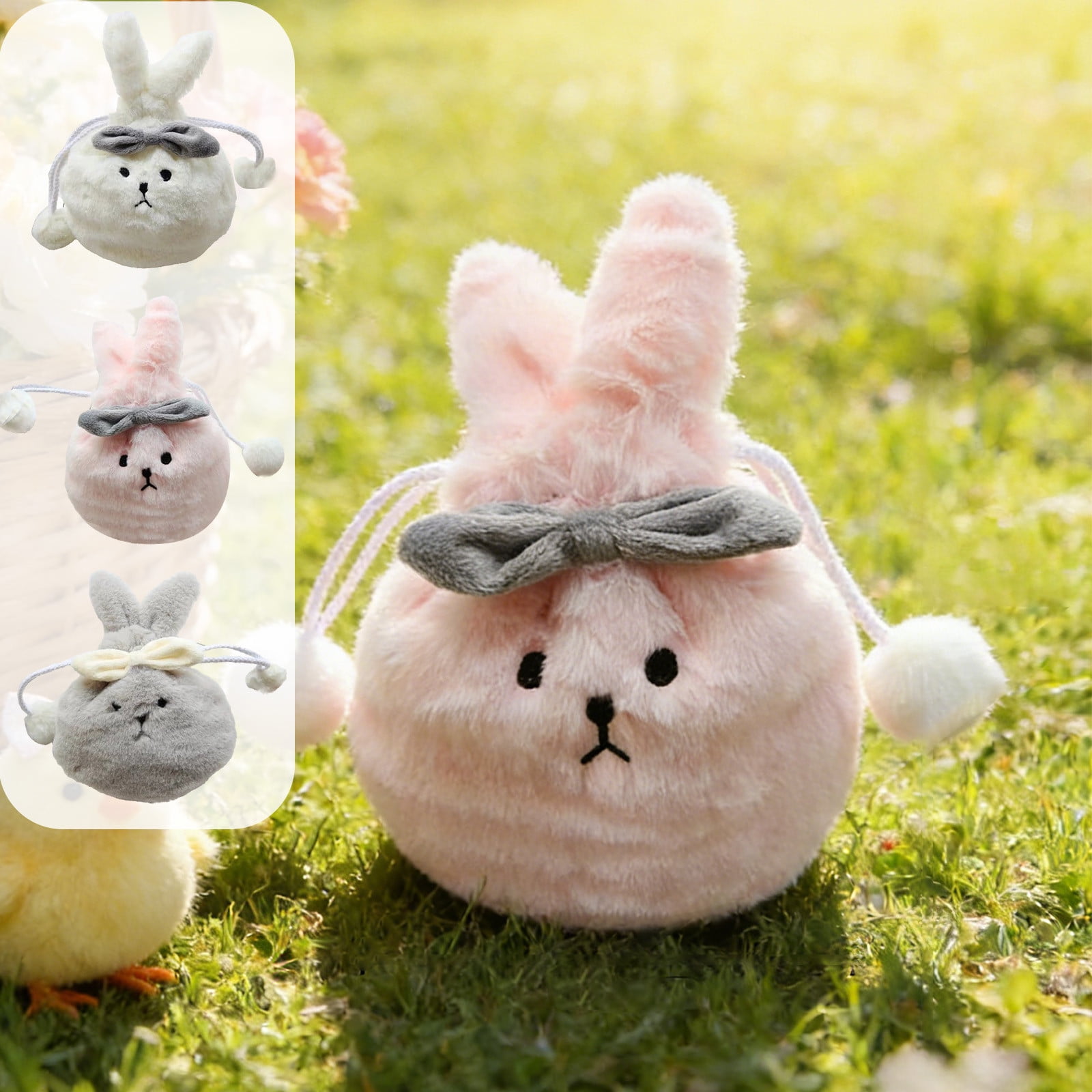 KOYPTL Easter Bunny Storage Bag Fluffy Plush Bunny Drawstring Bag Gifts ...