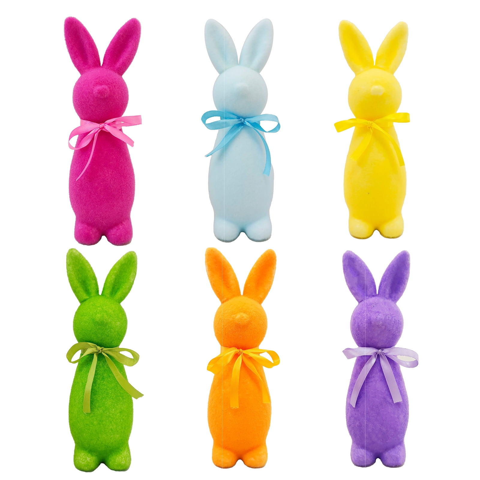 KOYPTL Easter Decorations Flocked Bunny Figurines with Bow Tie 8.7 ...