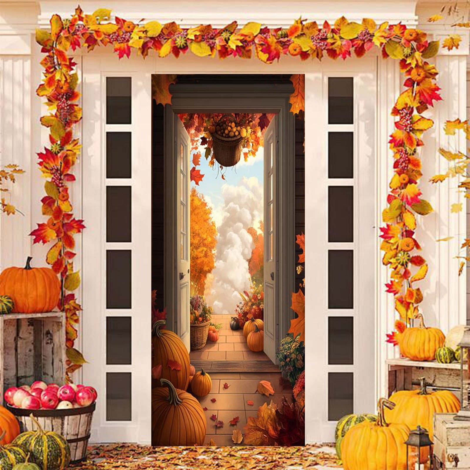 KOYPTL Fall Thanksgiving Door Cover Decorations,Autumn Maple Leaves ...
