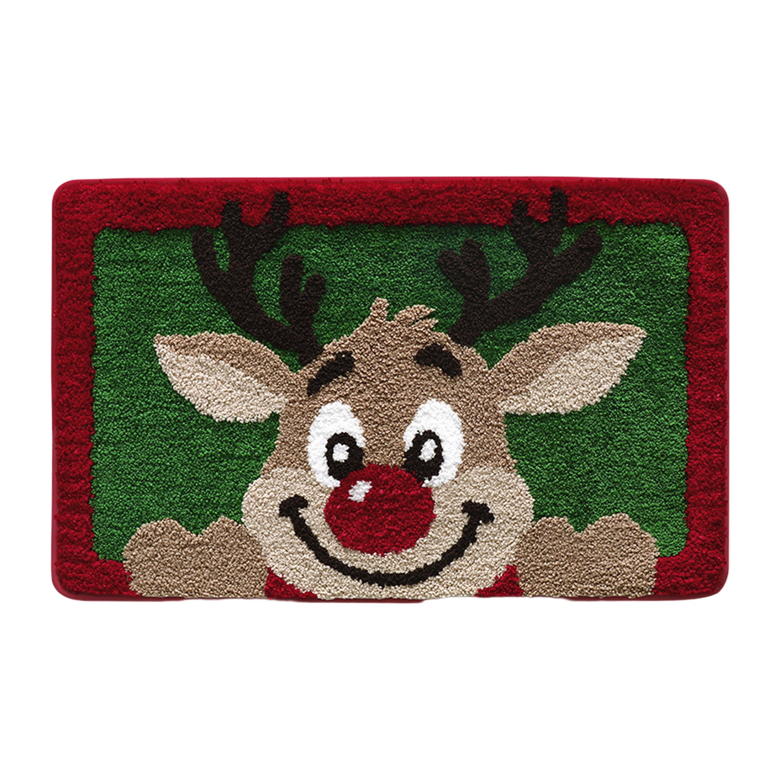 KOYPTL Green Christmas Reindeer Wool Spinning Door Mat,Non Skid ...