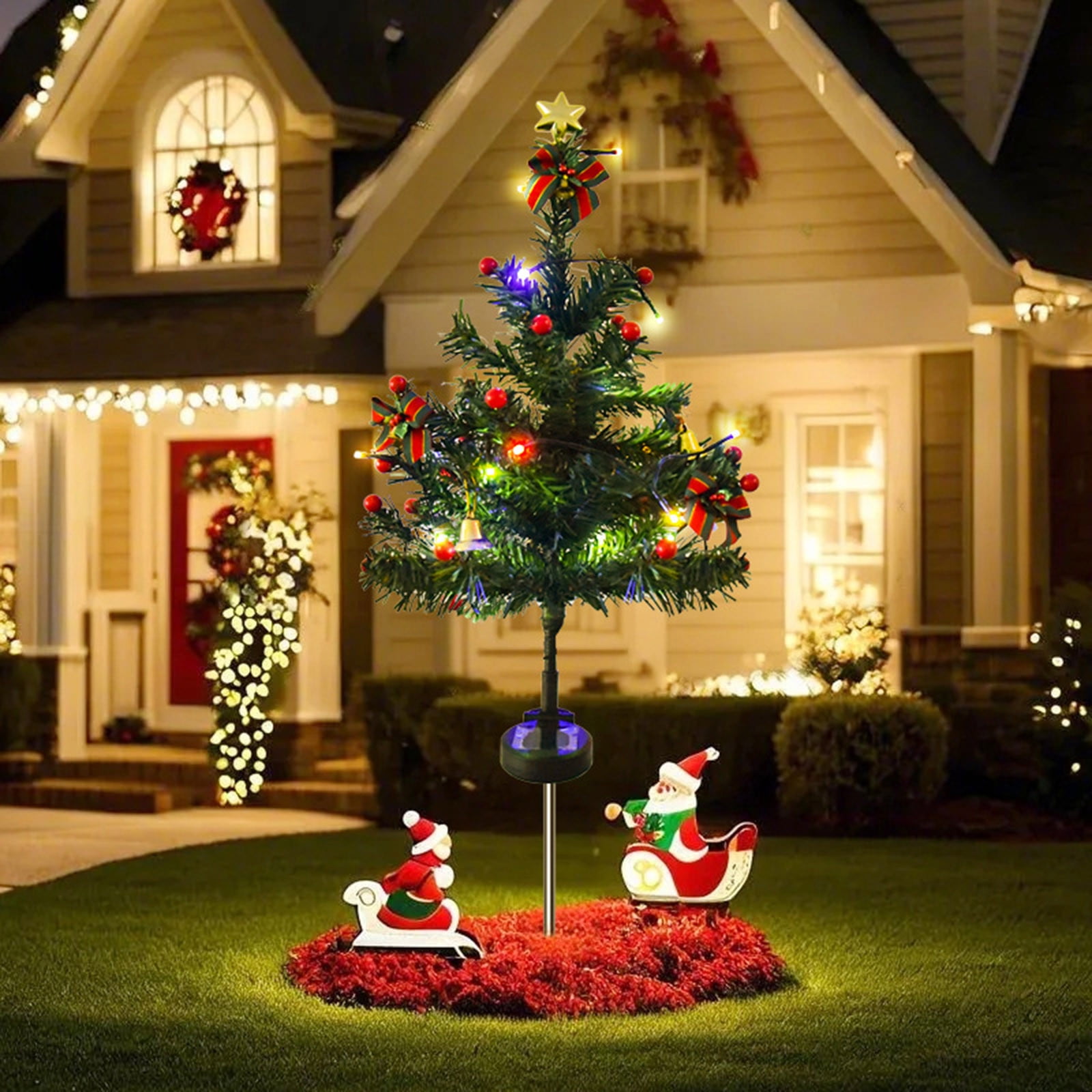 KOYPTL LED Christmas Ground Plug Lights with Christmas Tree Shaped ...