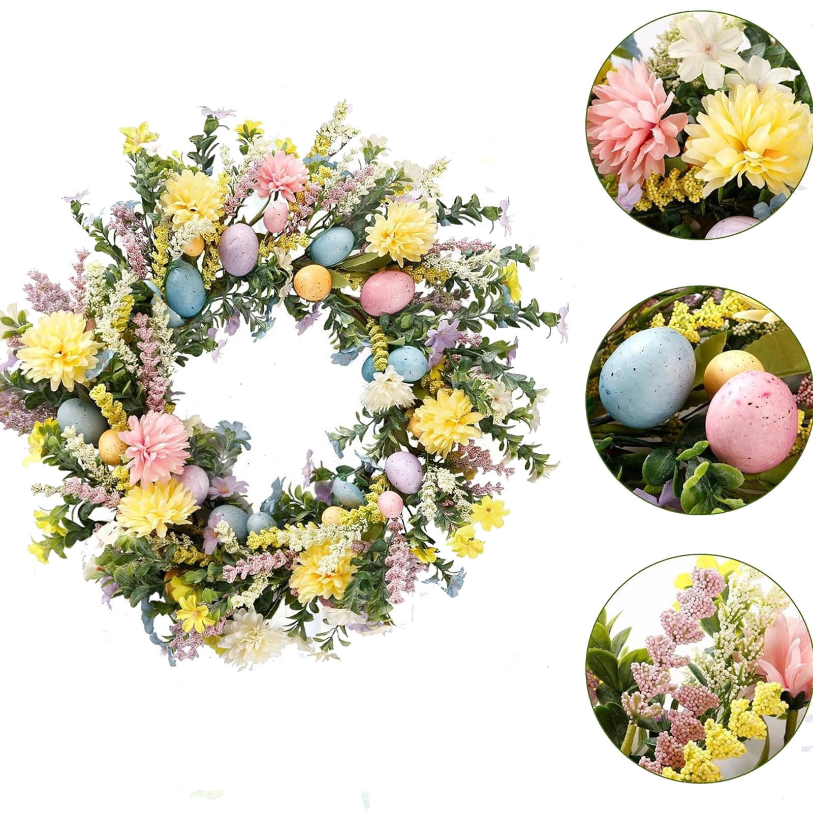 KOYPTL Large Artificial Floral Wreaths for Front Door 14",Easter ...