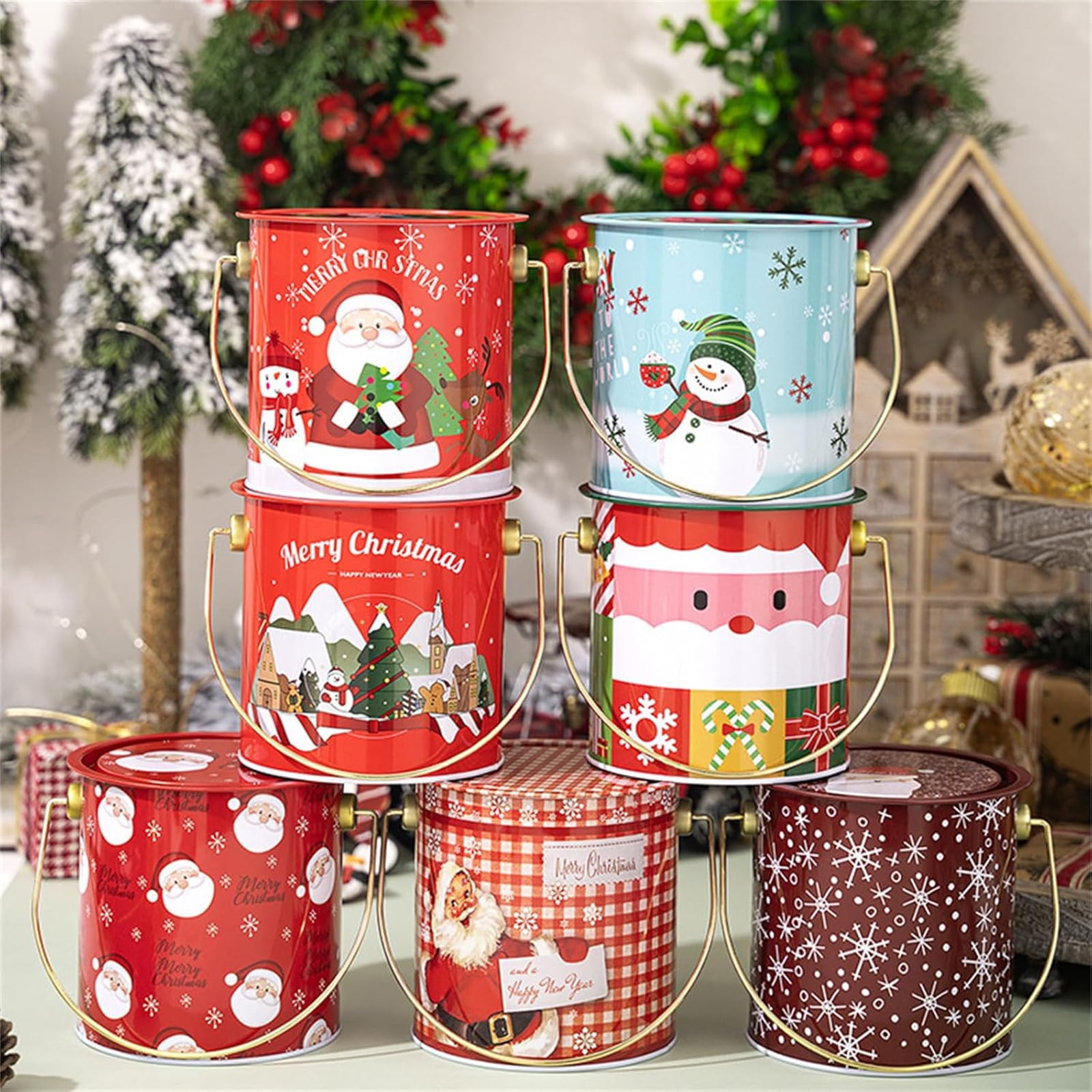KOYPTL Metal Christmas Storage Box with Handle 8 Inch Santa Decorative ...