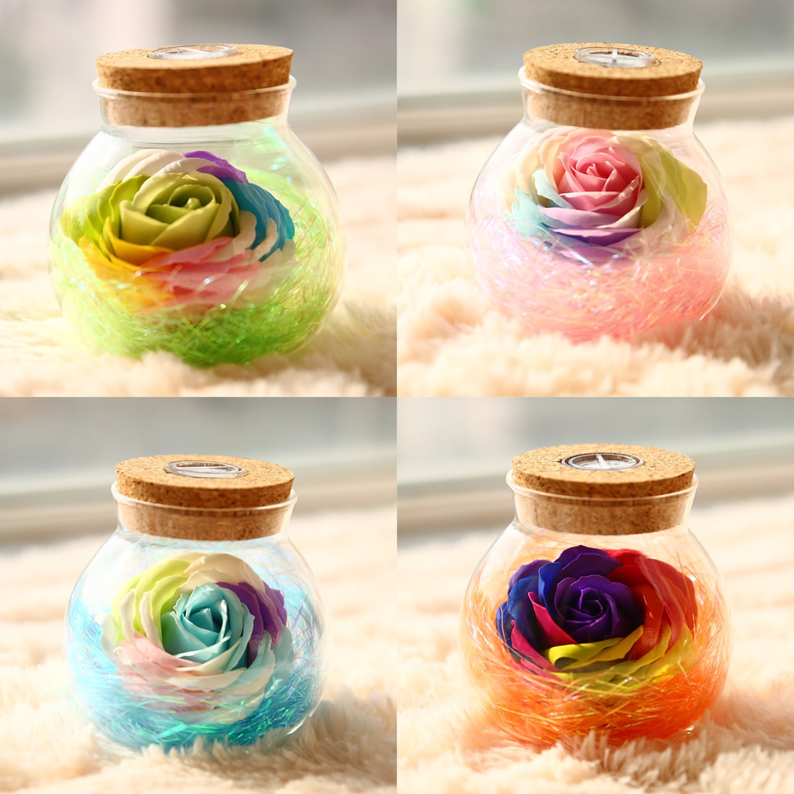 KOYPTL Preserved Real Roses with Colorful Mood Light Wishing Bottle ...