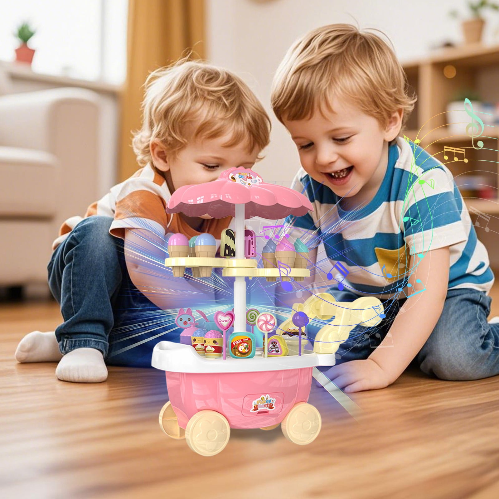 KOYPTL Pretend Play Ice Cream Candy Cart Toys For Toddlers 1-3,Play ...