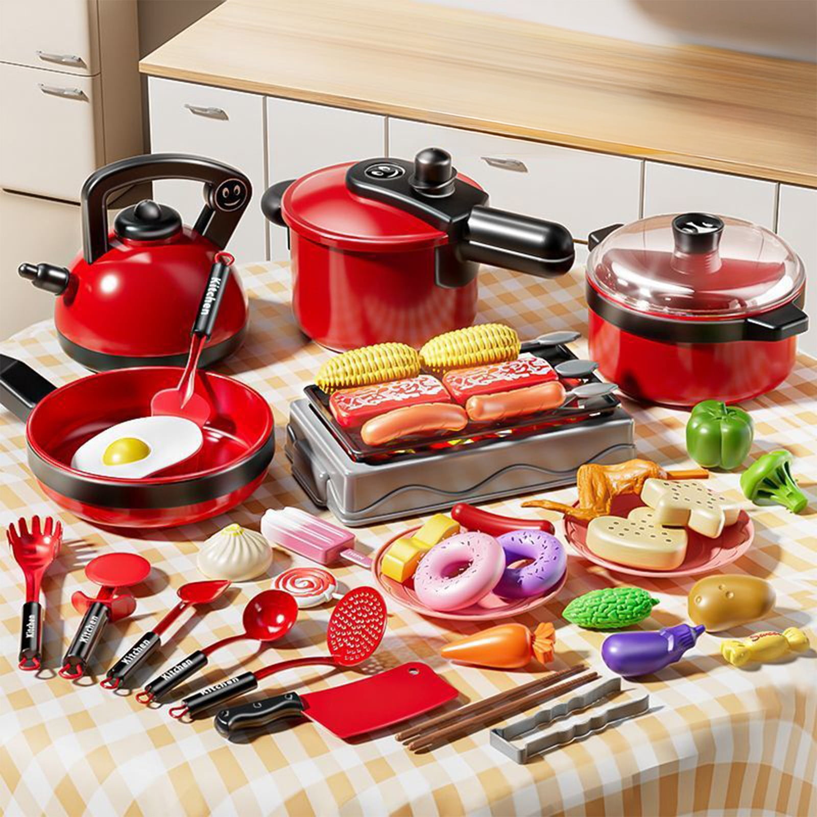 KOYPTL Pretend Play Kitchen Toys Set with Pots, Pans, Cookware Utensils ...