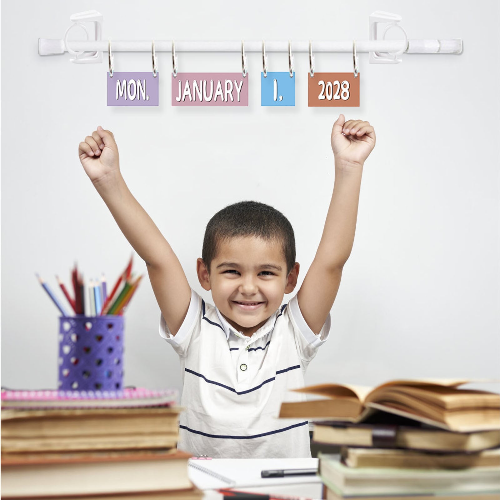 KOYPTL Rainbow Flip Calendar Bulletin Board Set with Holder Date Cards ...