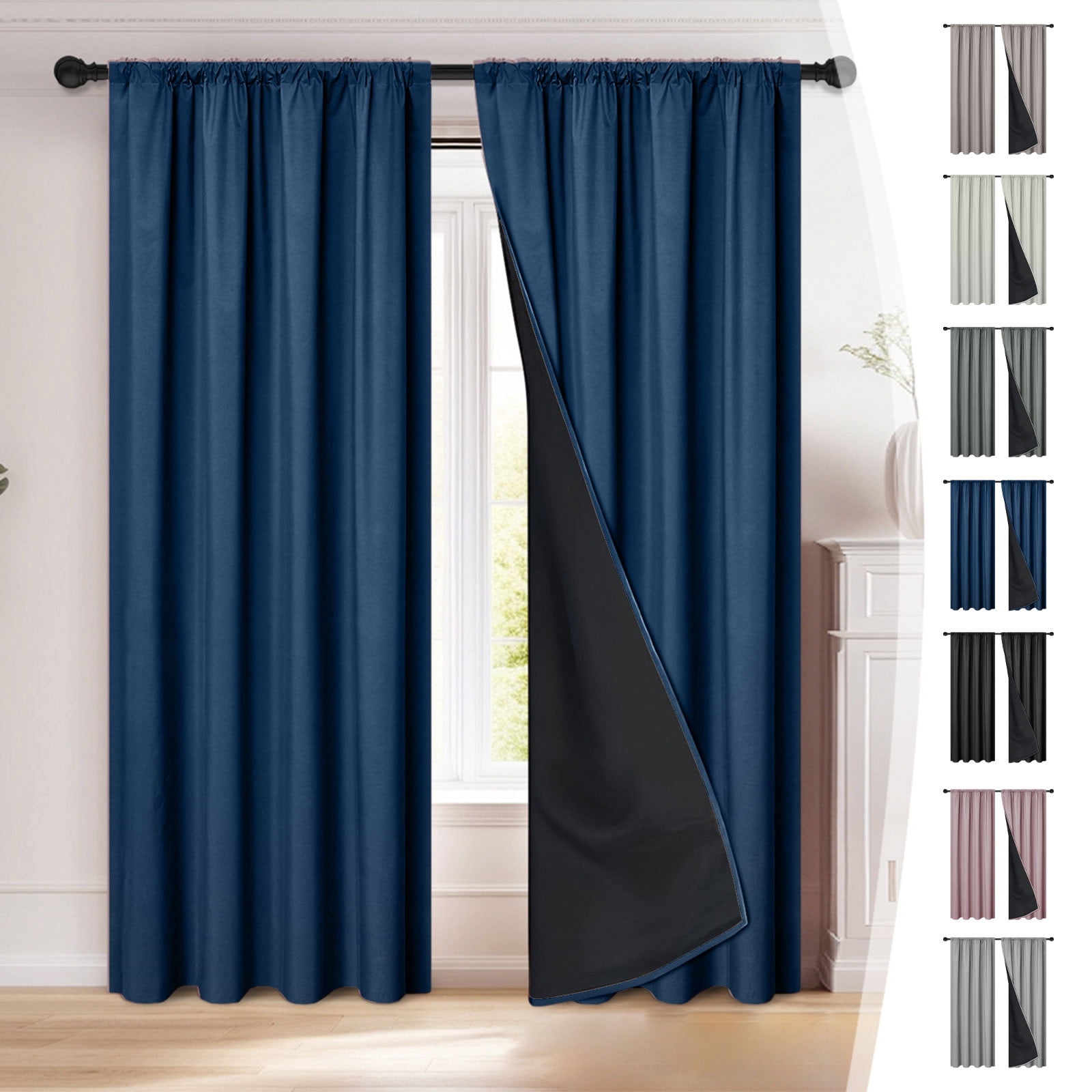 KOYPTL Room Darkening Curtains Polyeste Fabric Thermal Insulated Sun ...