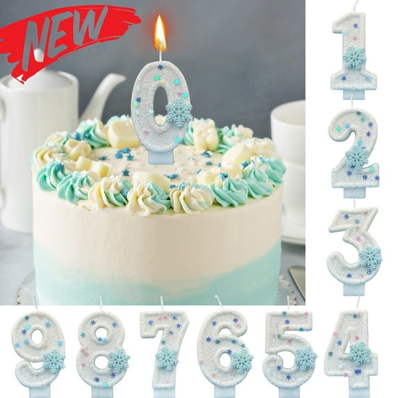 KOYPTL Snow Themed Birthday Candles, Blue and White Glitter Birthday ...