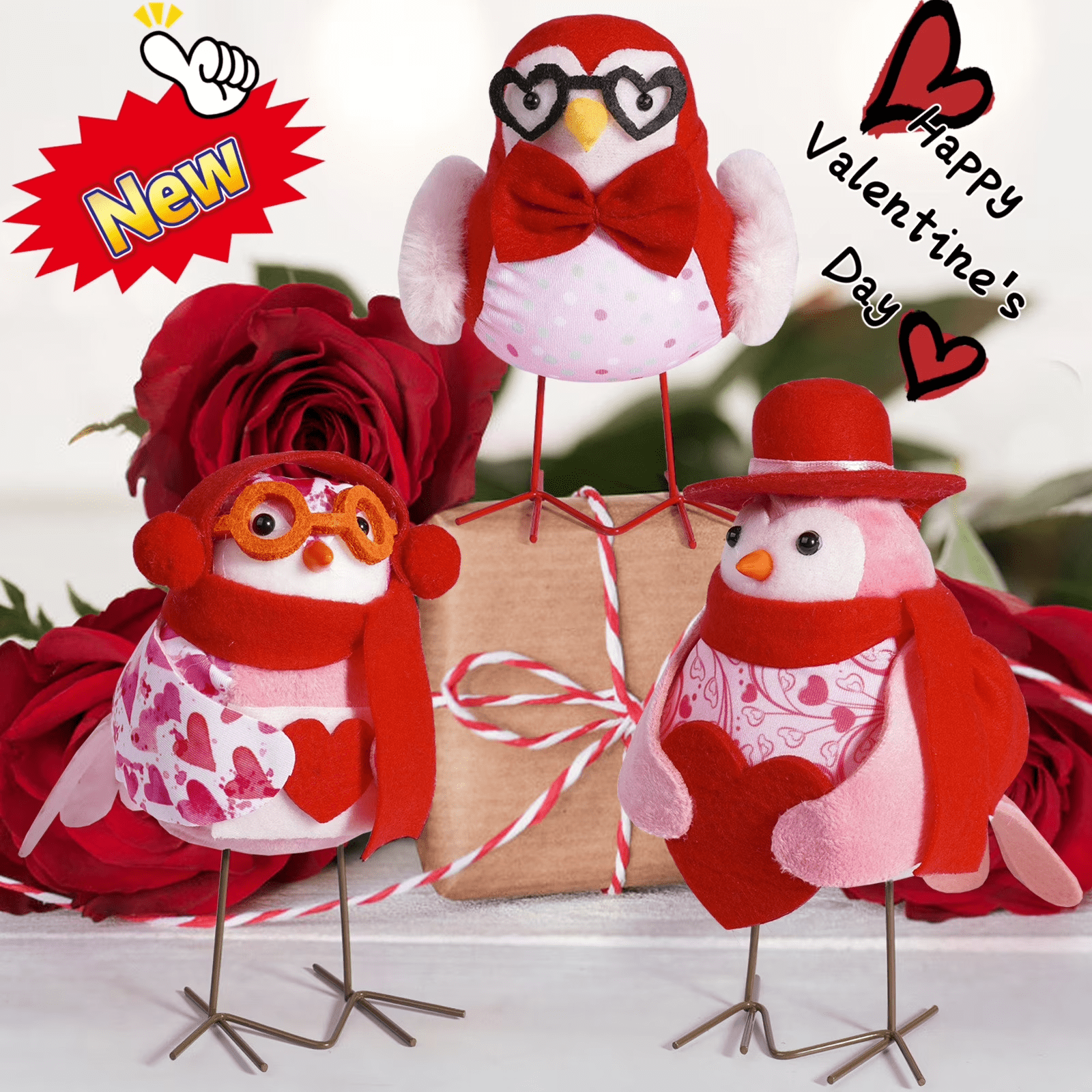 KOYPTL Valentine Birds Decorations,Valentine Fabric Birds Figurine ...
