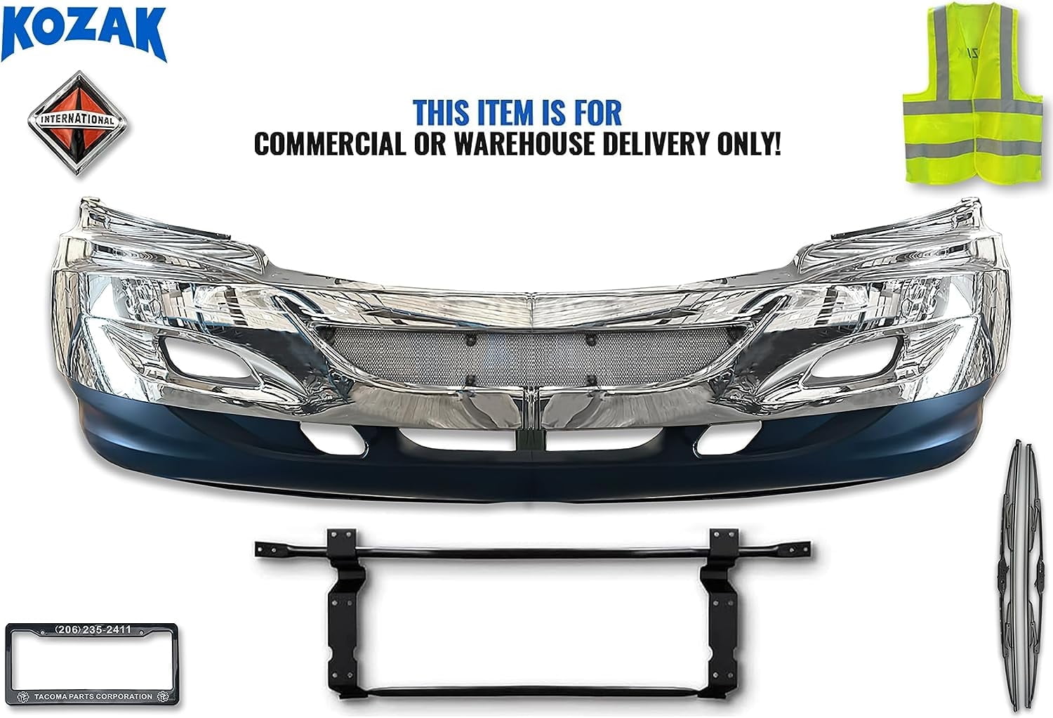 KOZAK Bumper Plastic Set W/ Fog Lights Holes & Chrome Trim Set w ...