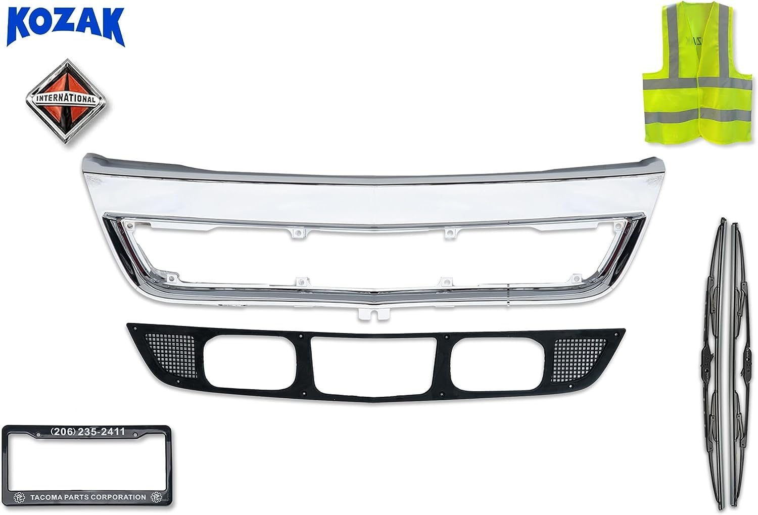 KOZAK Center Bumper Chrome Trim and Screen w/Fog For International ...