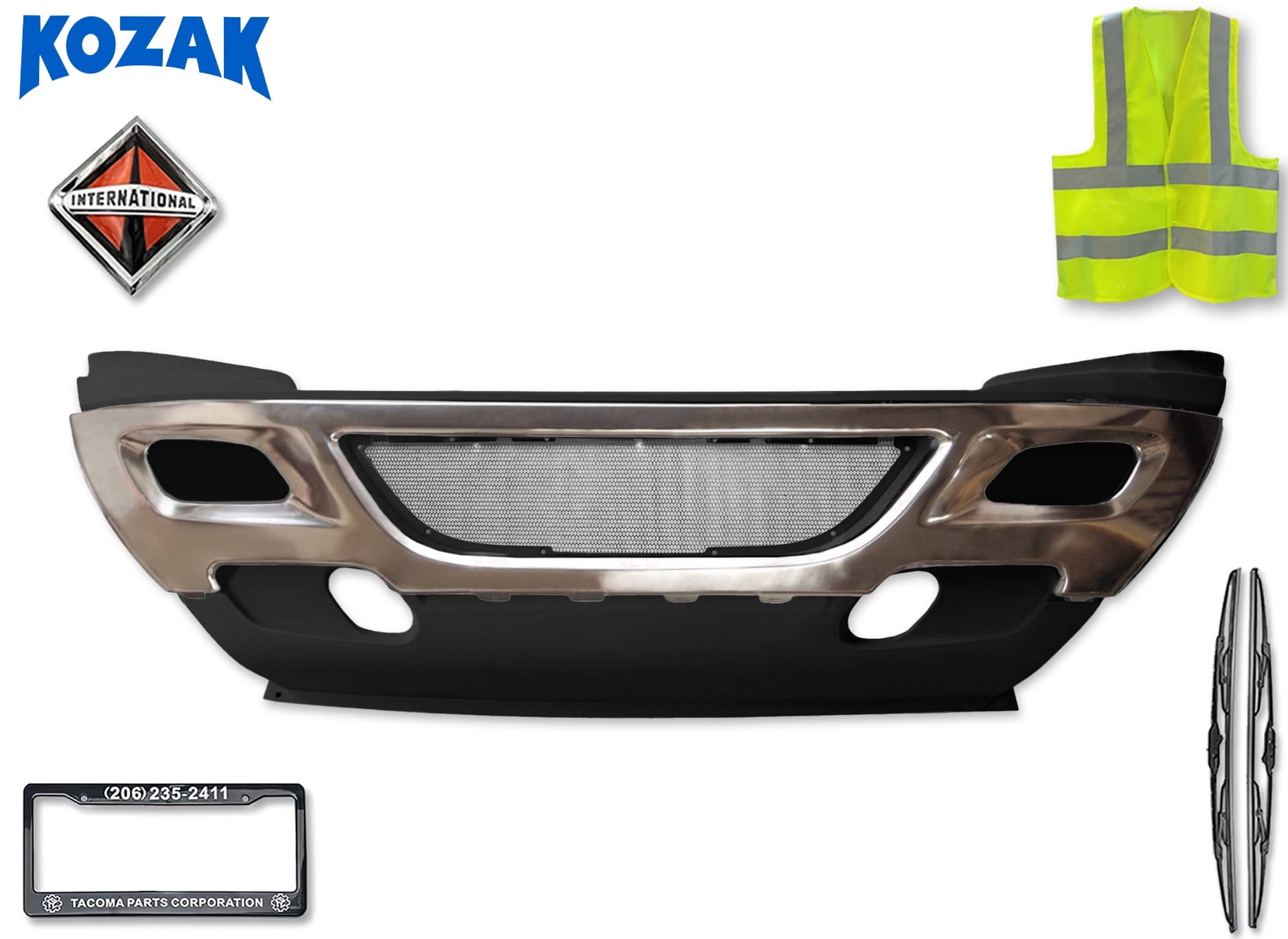 KOZAK Center Bumper Cover Plastic with Stainless Steel Trim and Grille ...
