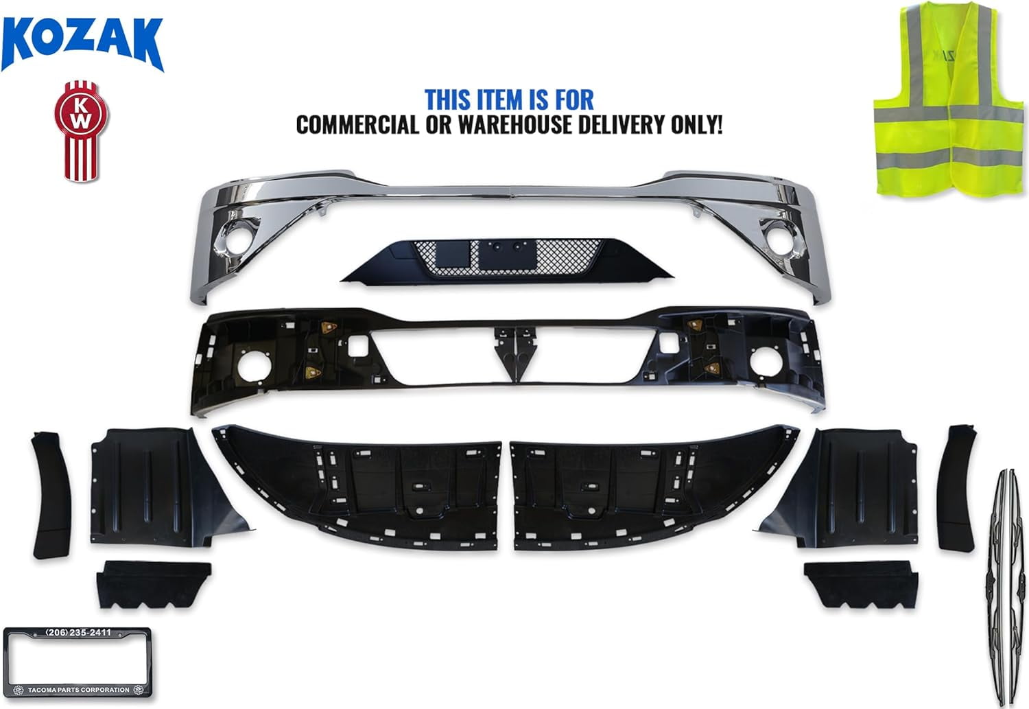 KOZAK Chrome BUMPER with FOG LAMP HOLE (13 parts) for KENWORTH T680 ...