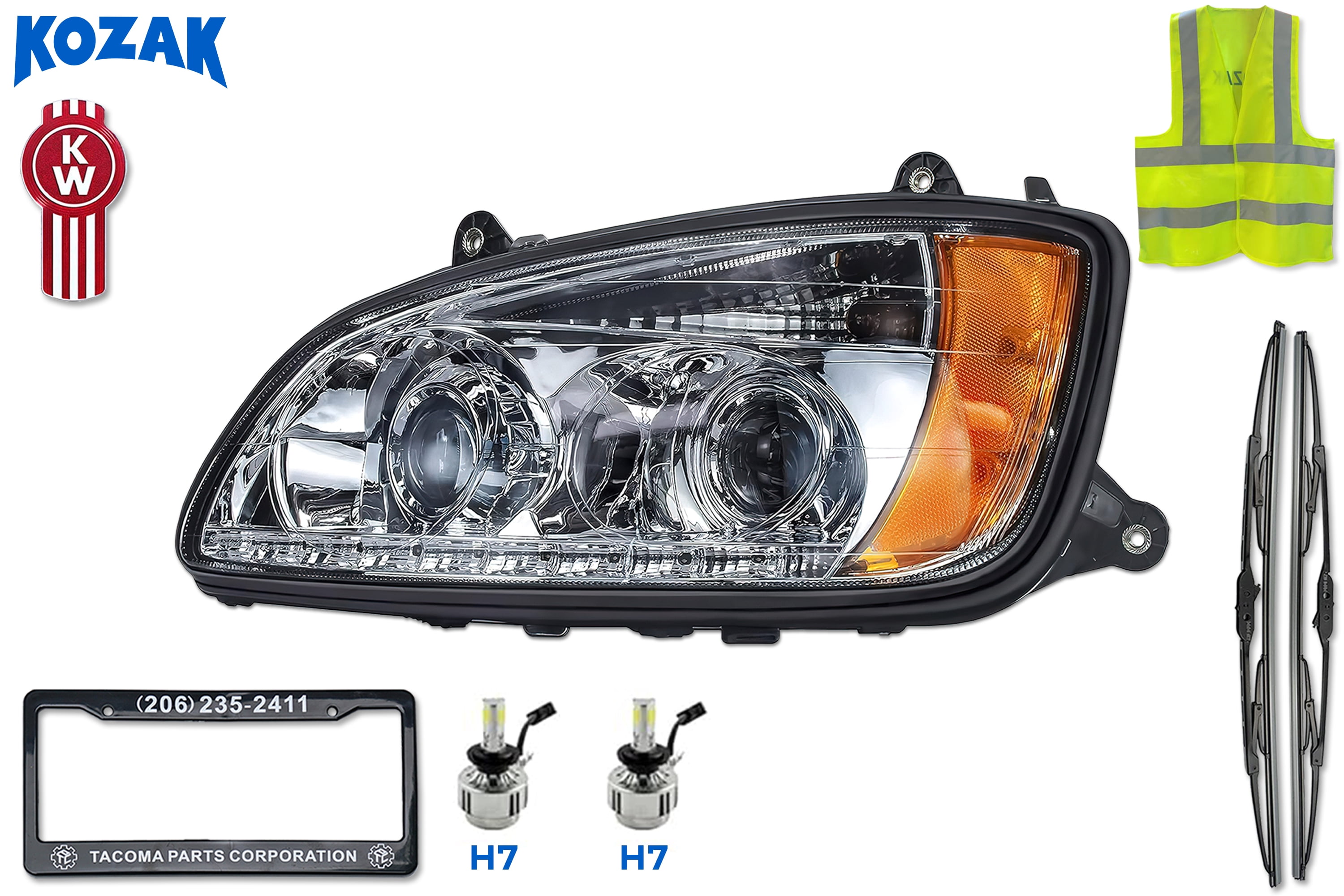 KOZAK Chrome LED Headlight (Driver Left Side) for Kenworth T660 T770 ...