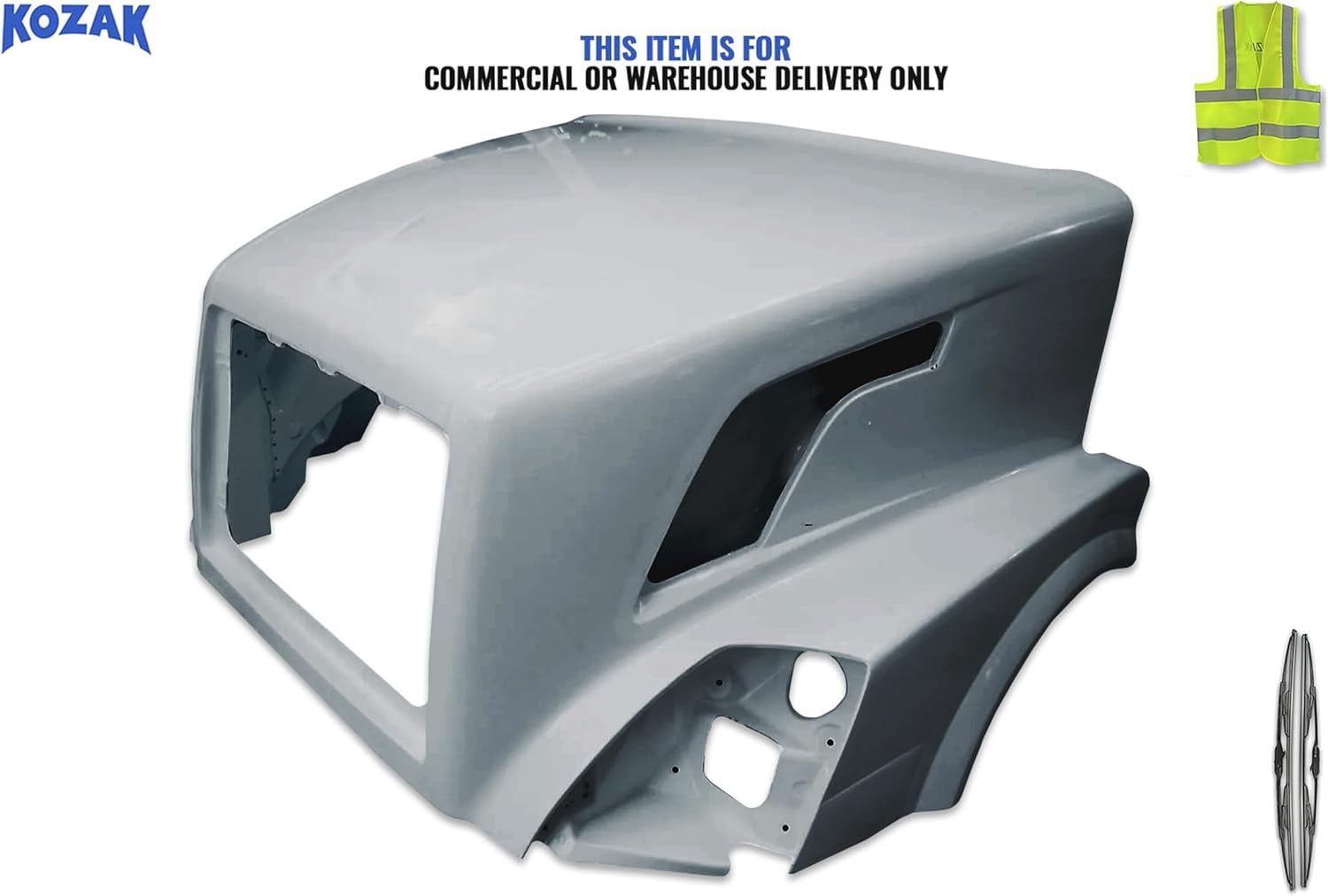 KOZAK Fiberglass Hood Shell (ready to paint) Compatible with Volvo VNL ...