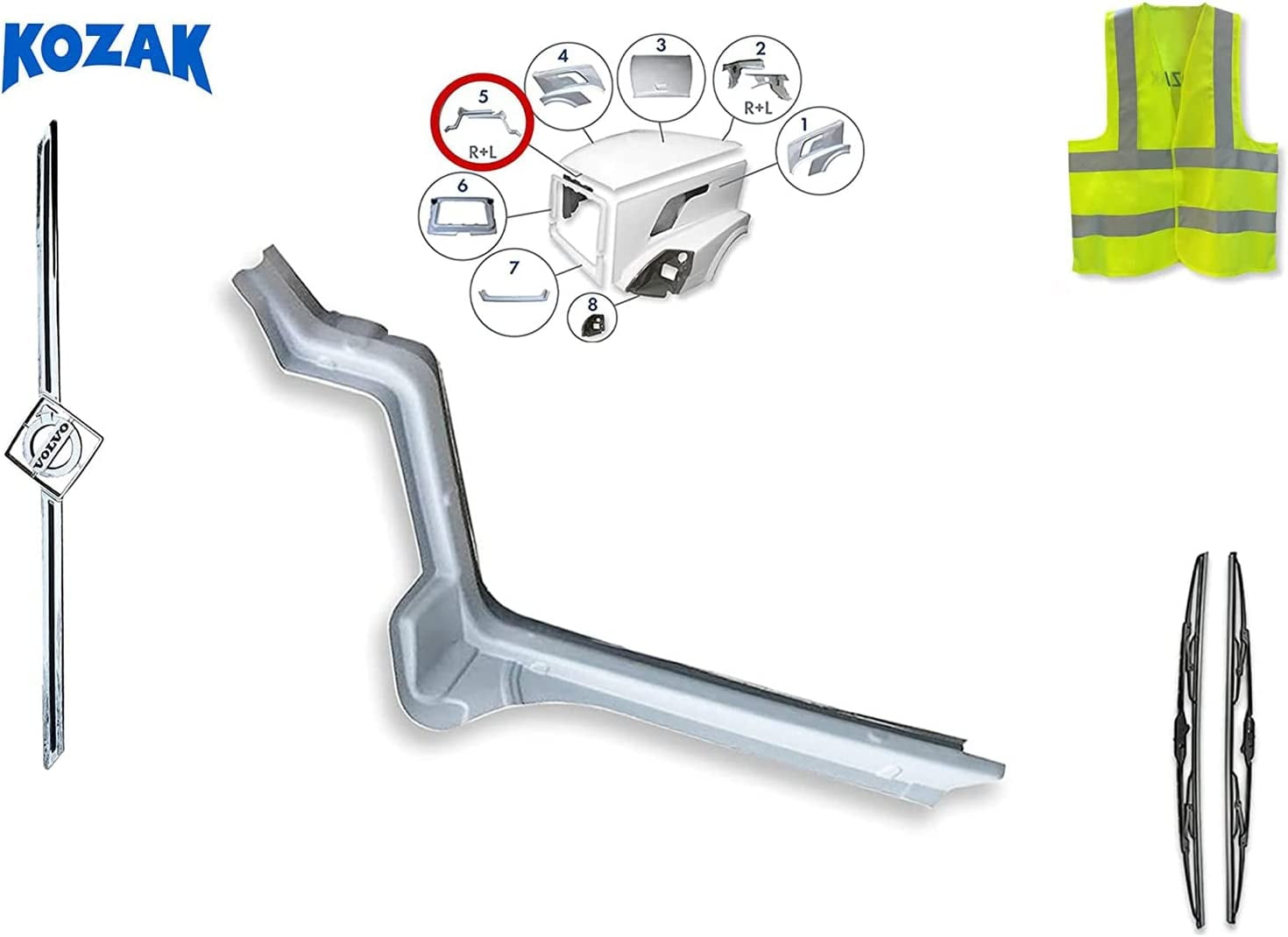 KOZAK Fiberglass Inner Hood Reinforcement / Small Support Bracket Right ...