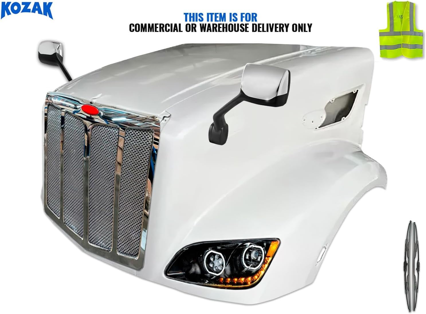 KOZAK Fiberglass Replacement Long Hood Modified Style w/Front Grille ...