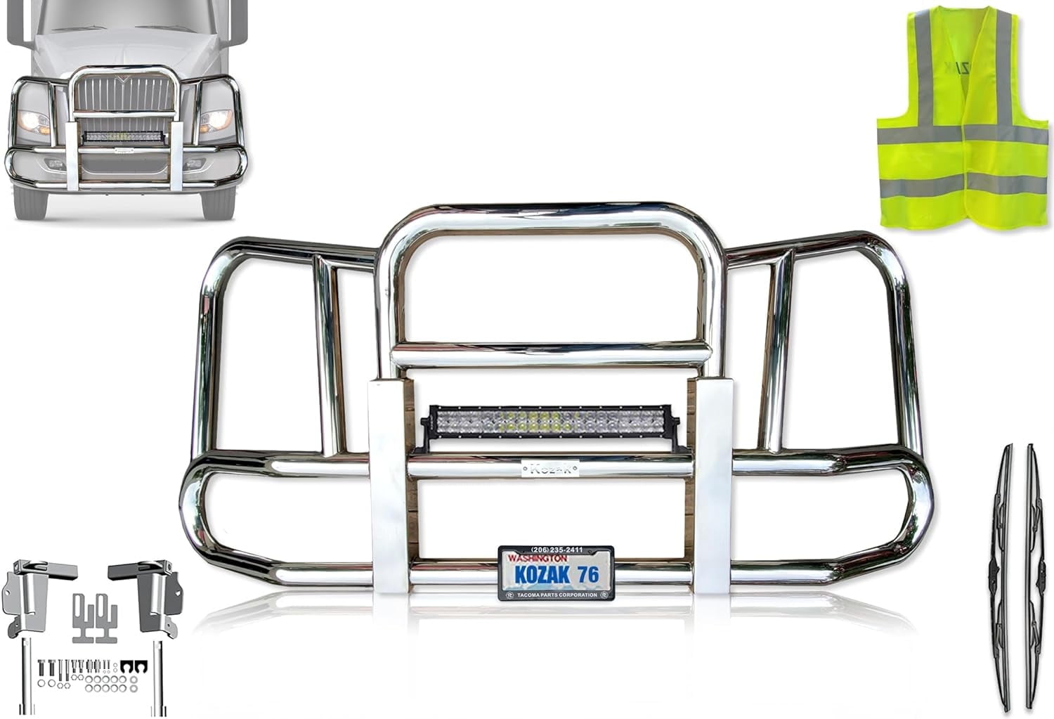 Kozak Front Grille Deer Moose Brush Bumper Guard Large Square with LED ...