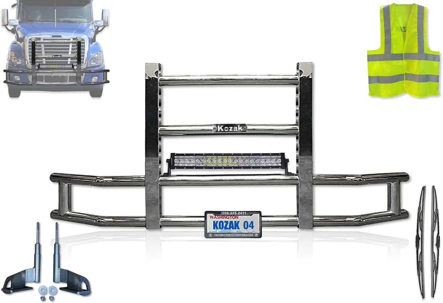 KOZAK Front Grille Deer Moose Guard w/Brackets w/ 22" LED Bar 120W ...