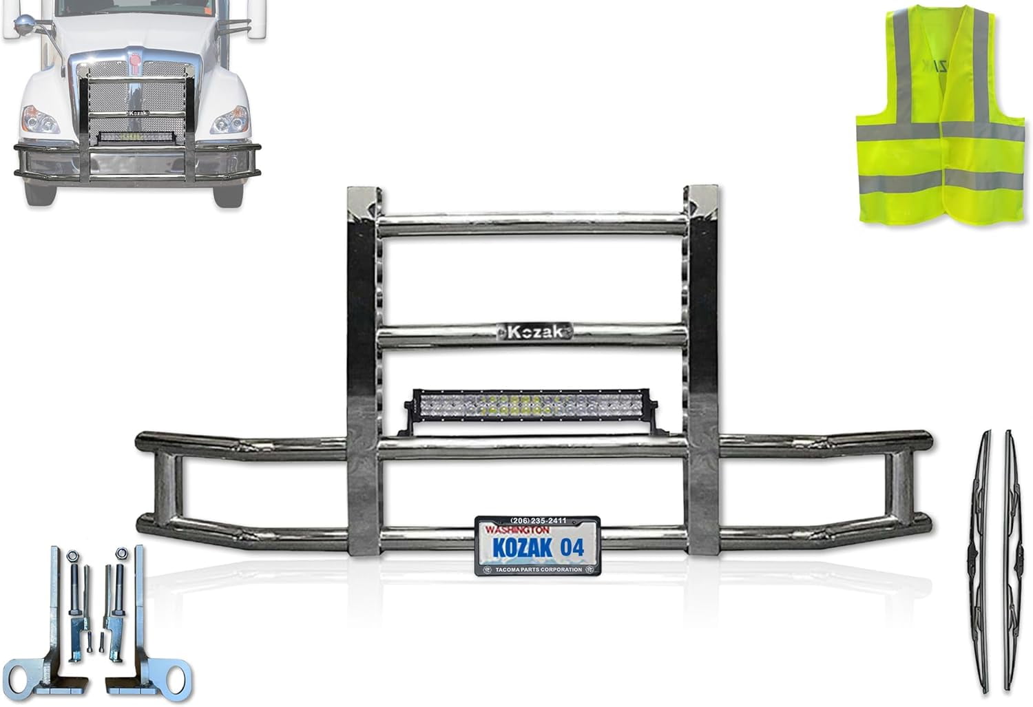 KOZAK Front Truck Bumper Deer Guard - 22 inch LED Bar 120W Compatible ...