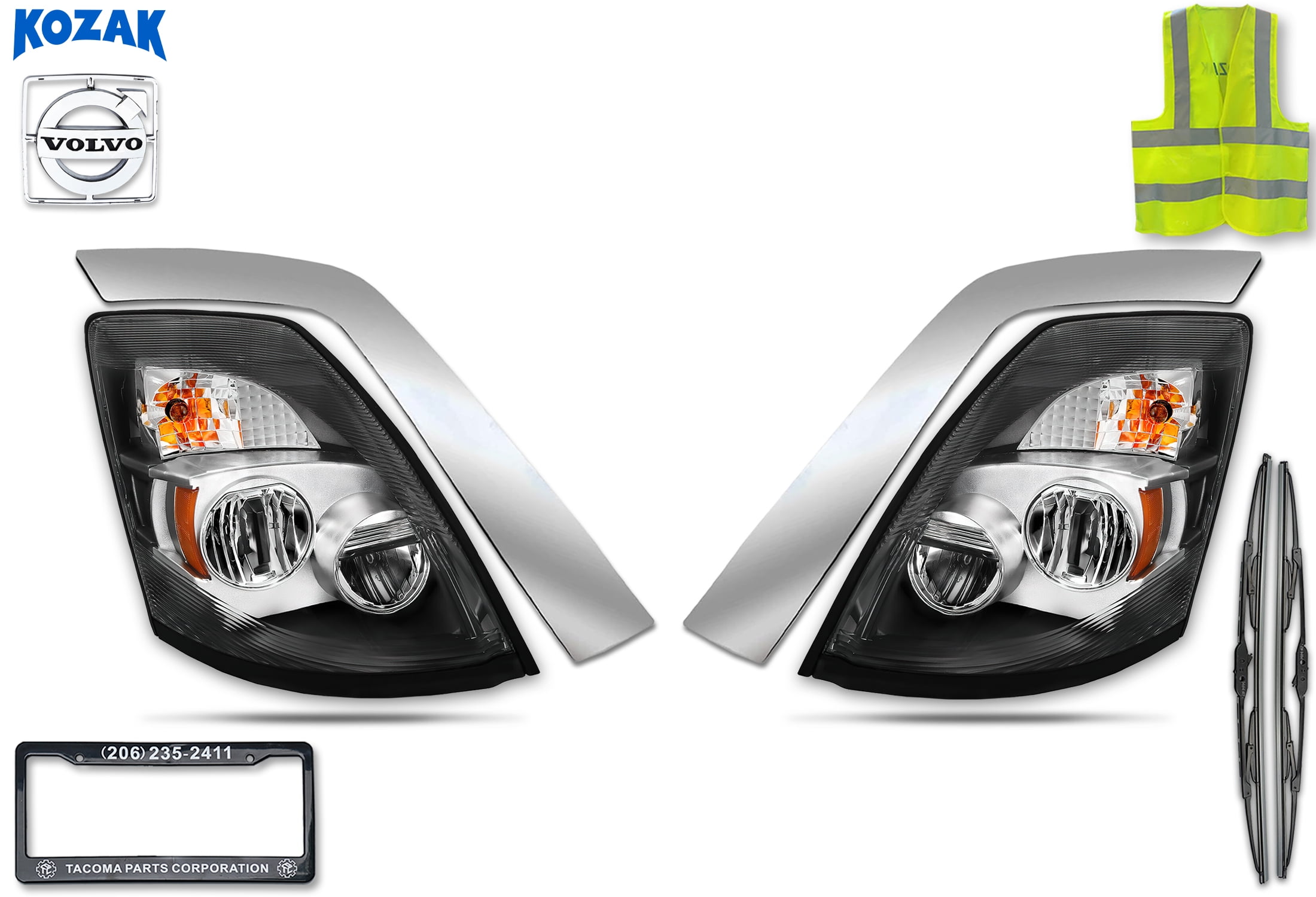 KOZAK Volvo VNL 630 670 730 780 2004-2017 Full LED Headlights Assembly ...