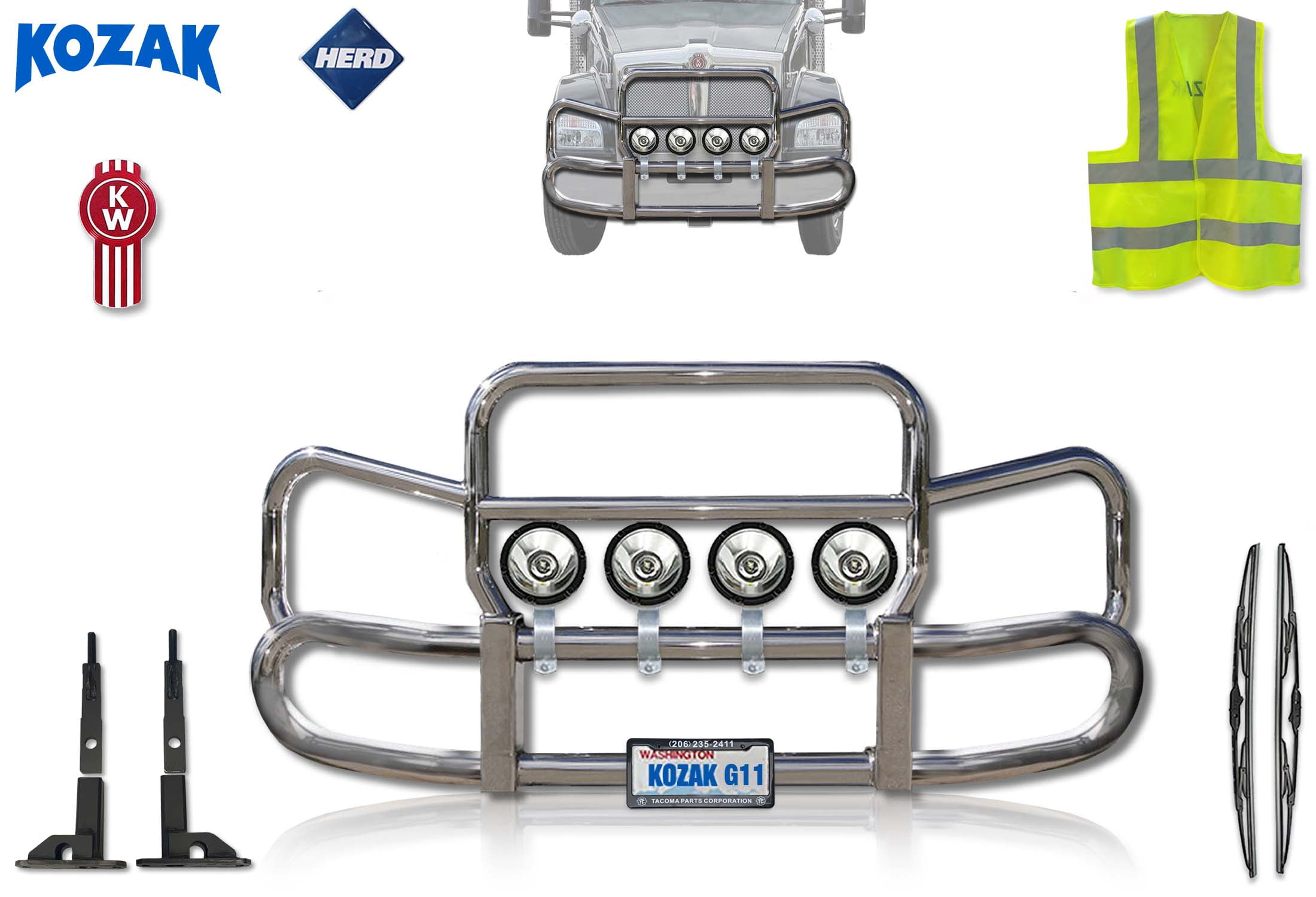 KOZAK Grille Deer Moose Brush Bumper Guard Herd 300 for Kenworth T880 2014 - 2020 Truck Plus ...