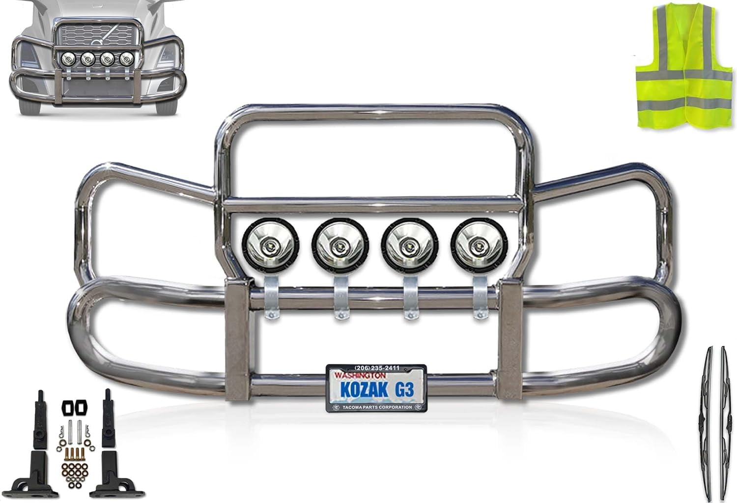 KOZAK Grille Deer Moose Brush Bumper Guard Herd 300 w/Brackets & 4x 6 ...