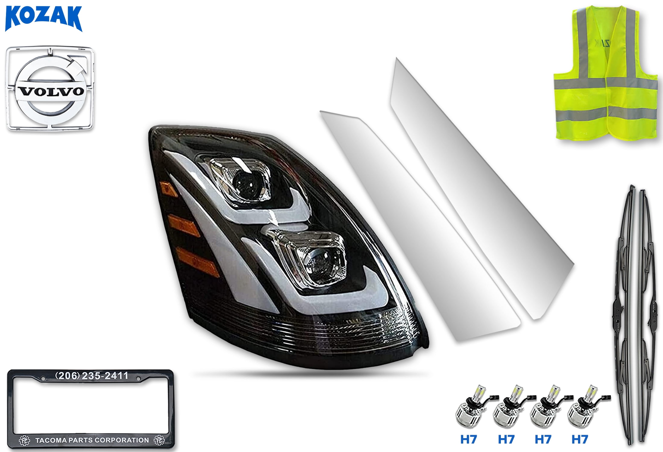 KOZAK Headlight with Angel eyes Right Passenger side compatible with ...