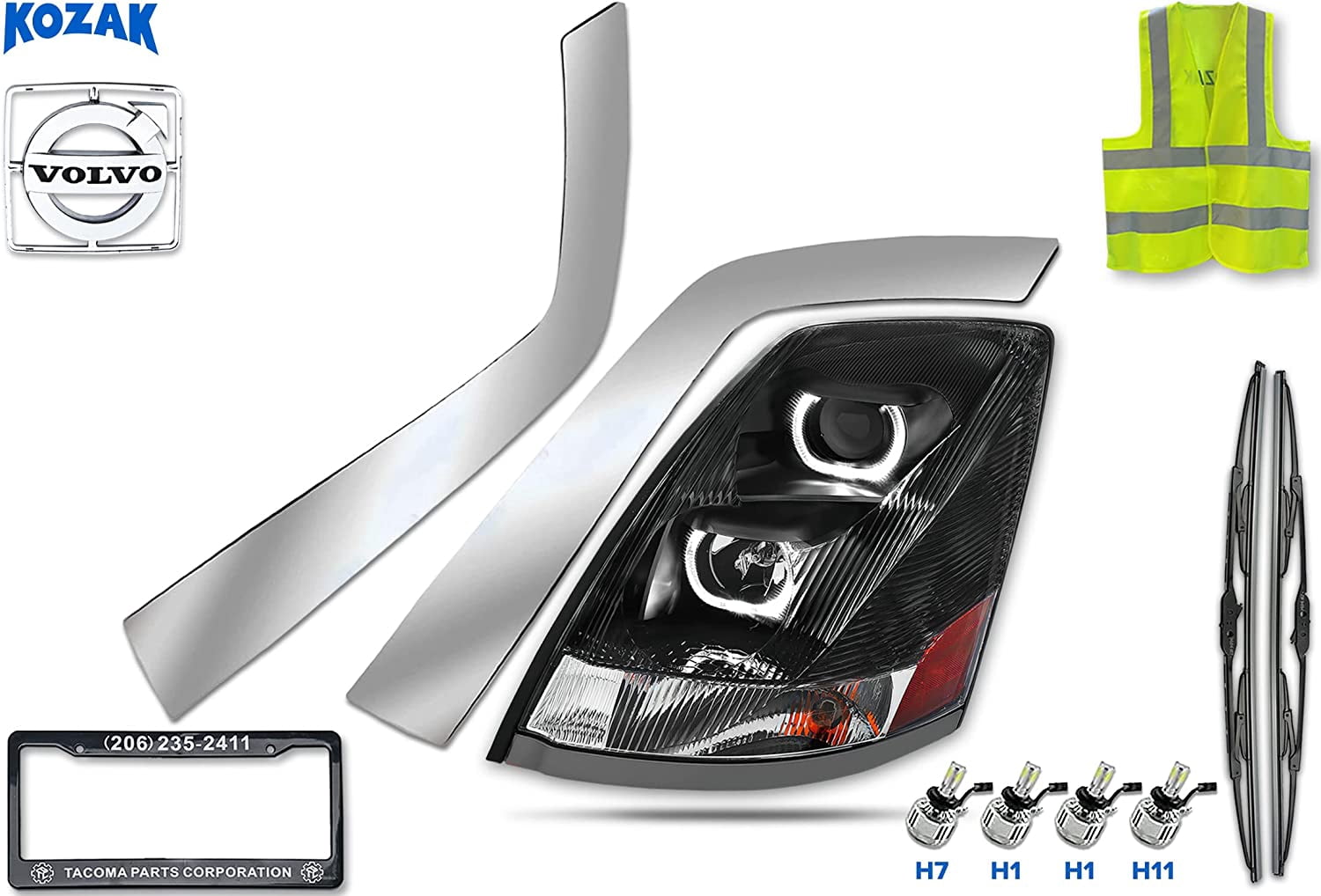 KOZAK Headlight Projection Black with LED bar Halos Compatible With ...