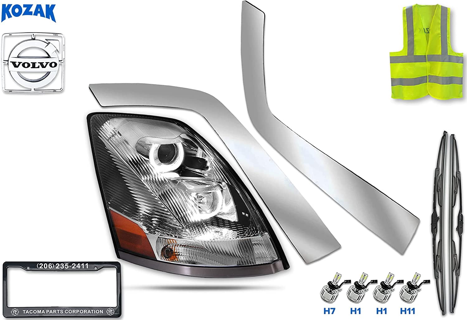 KOZAK Headlight Projection Chrome with LED bar Halos Compatible With ...