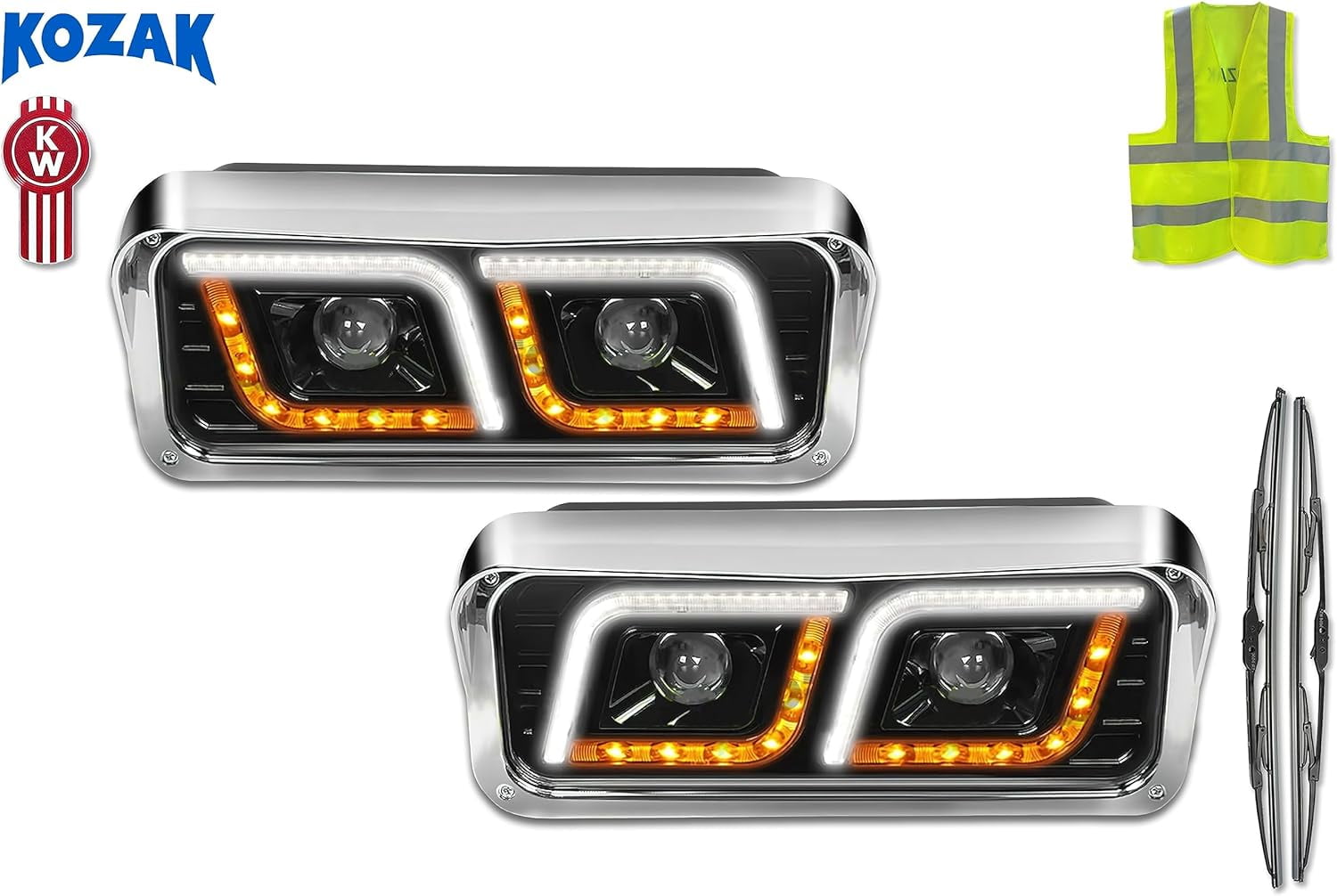 KOZAK LED DRL DUAL Black Projector Headlights Set Pair (Driver Left ...