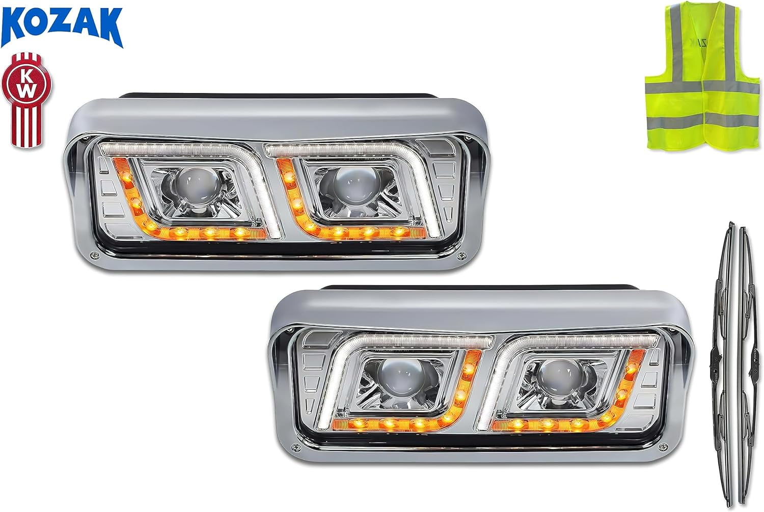 KOZAK LED DRL DUAL Chrome Projector Headlights Set Pair (Driver Left ...