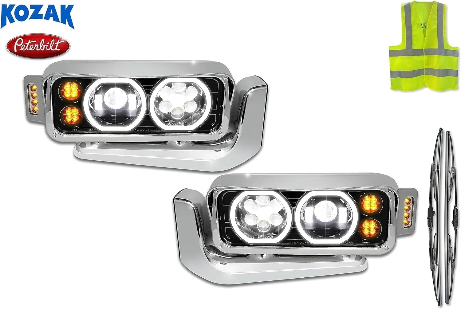 Kozak LED Halo Rings DRL Orange Turn Signal Dual Projector Headlights ...