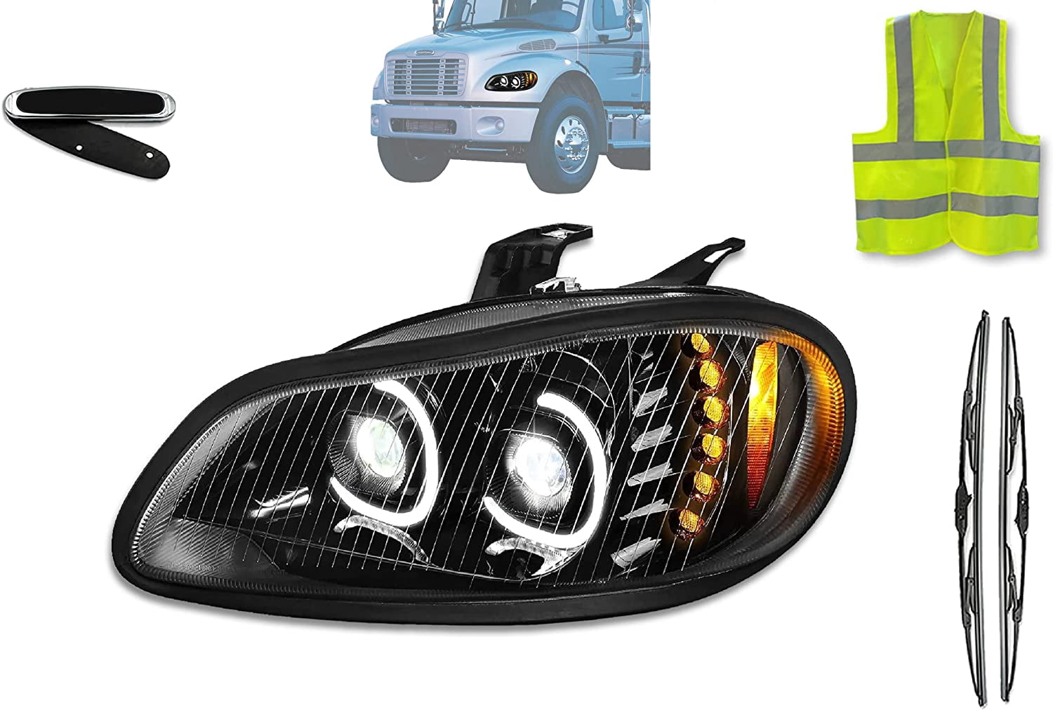 KOZAK Freightliner M2 2002-2018 LED Halos+Turn Signal Projector ...