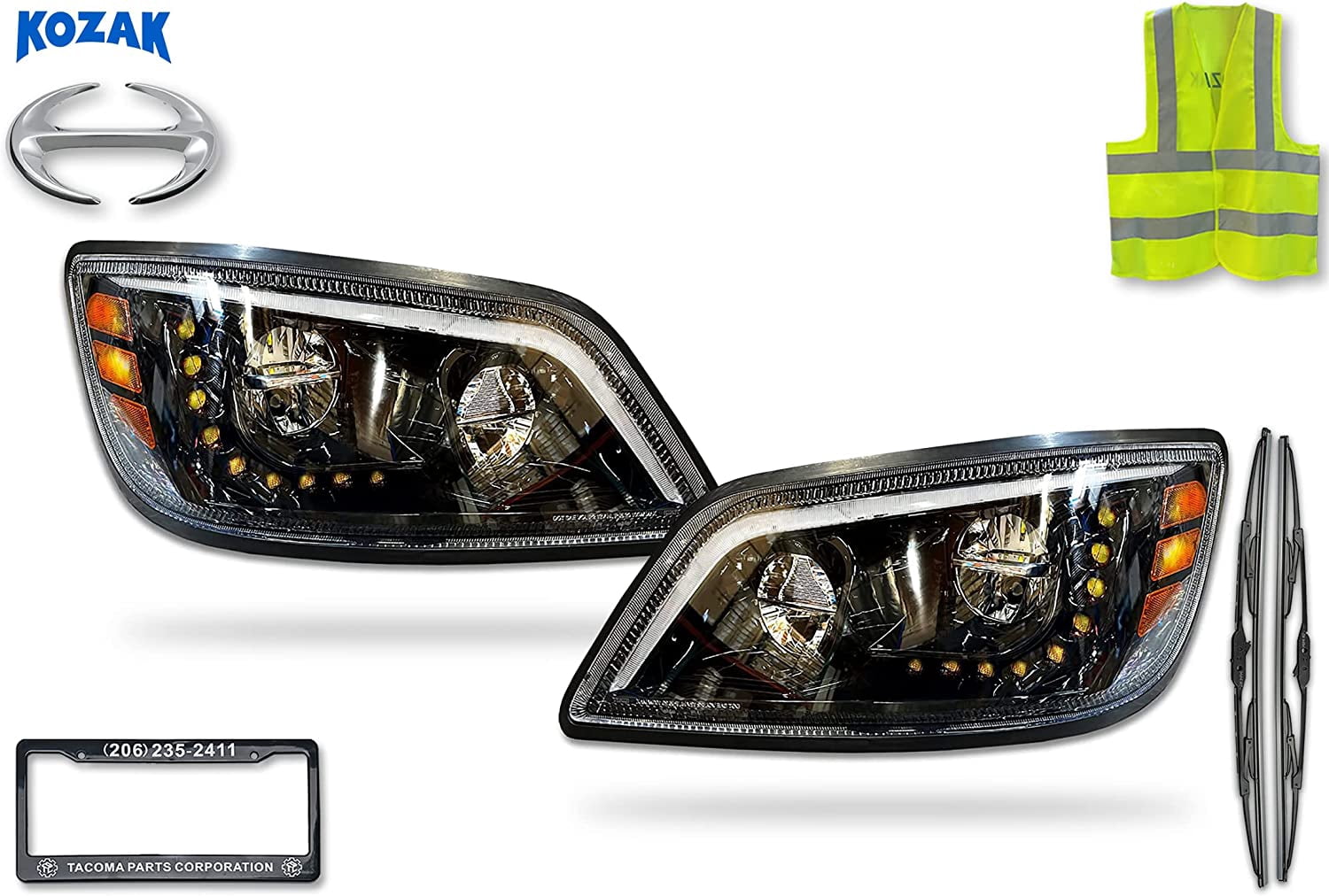 KOZAK LED Headlight 12V Black Driver and Passenger (Right and Left Side ...
