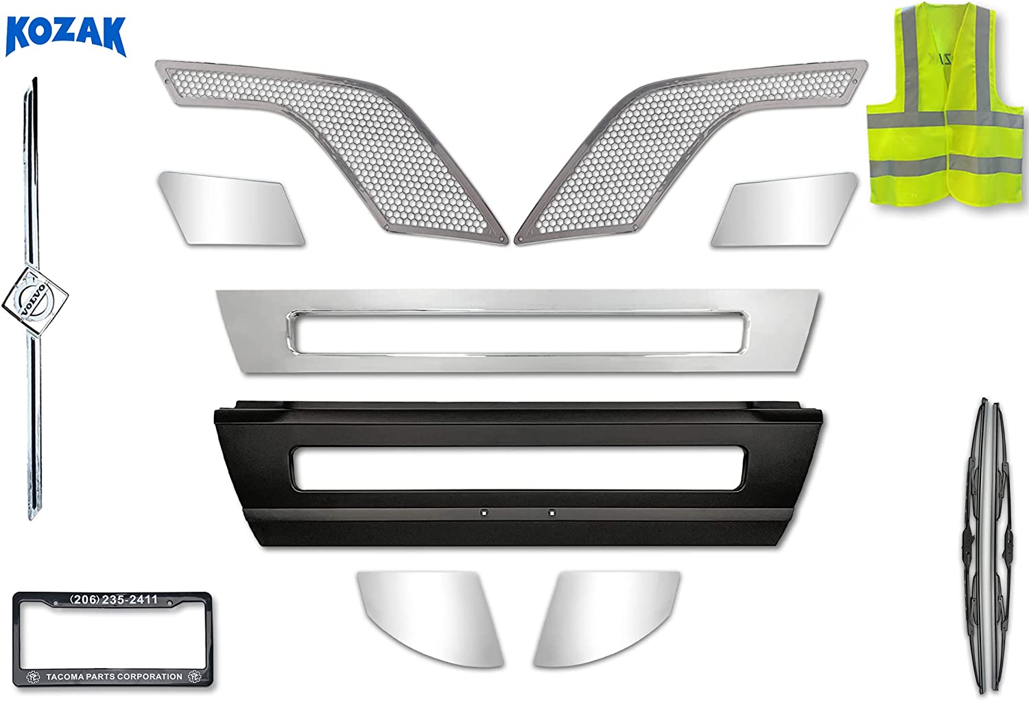 KOZAK PLASTIC Center Bumper with Chrome Center Stripe, Trim Covers and ...