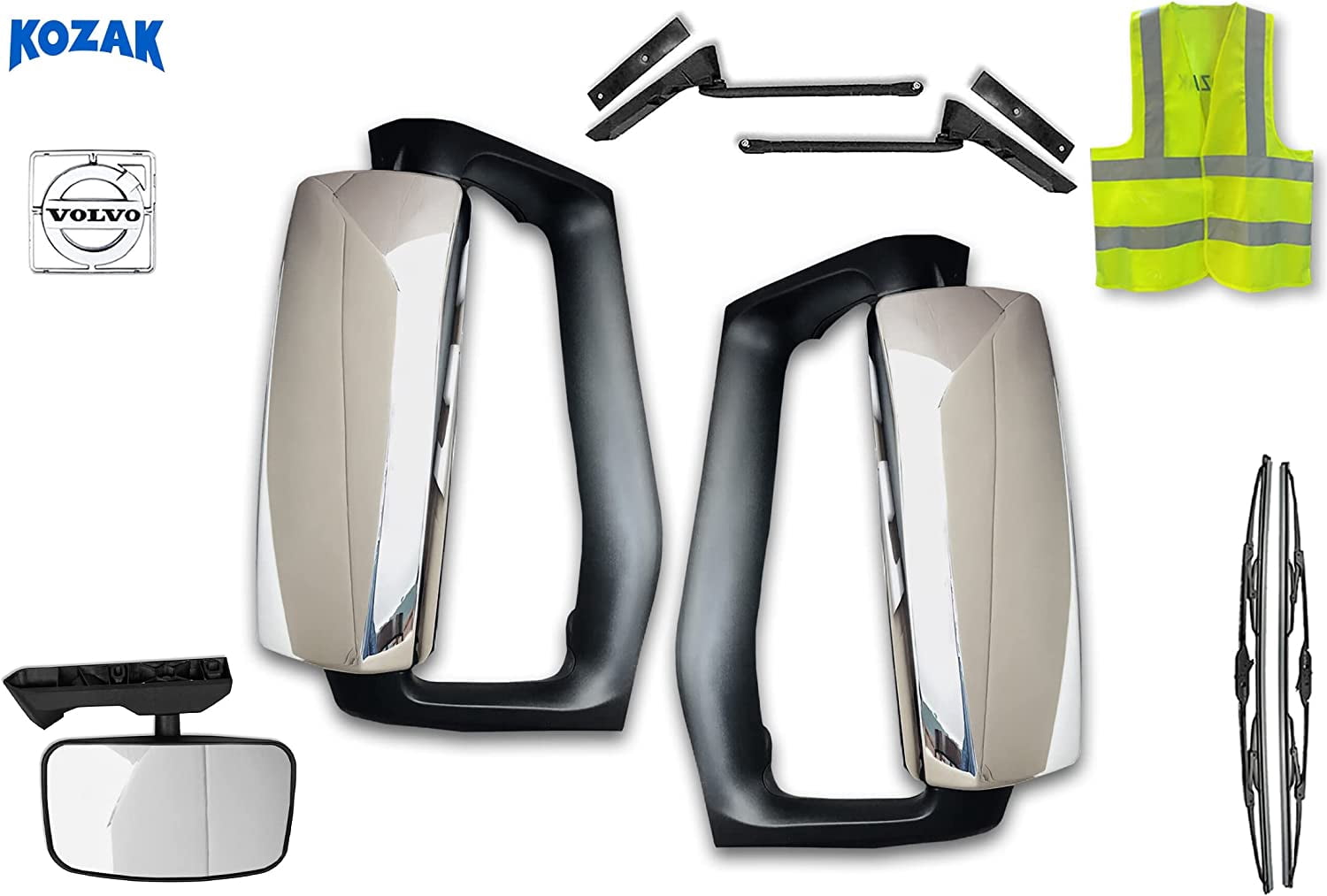 KOZAK Side View Door Mirror Power Heated Chrome with Arm SET & Look ...